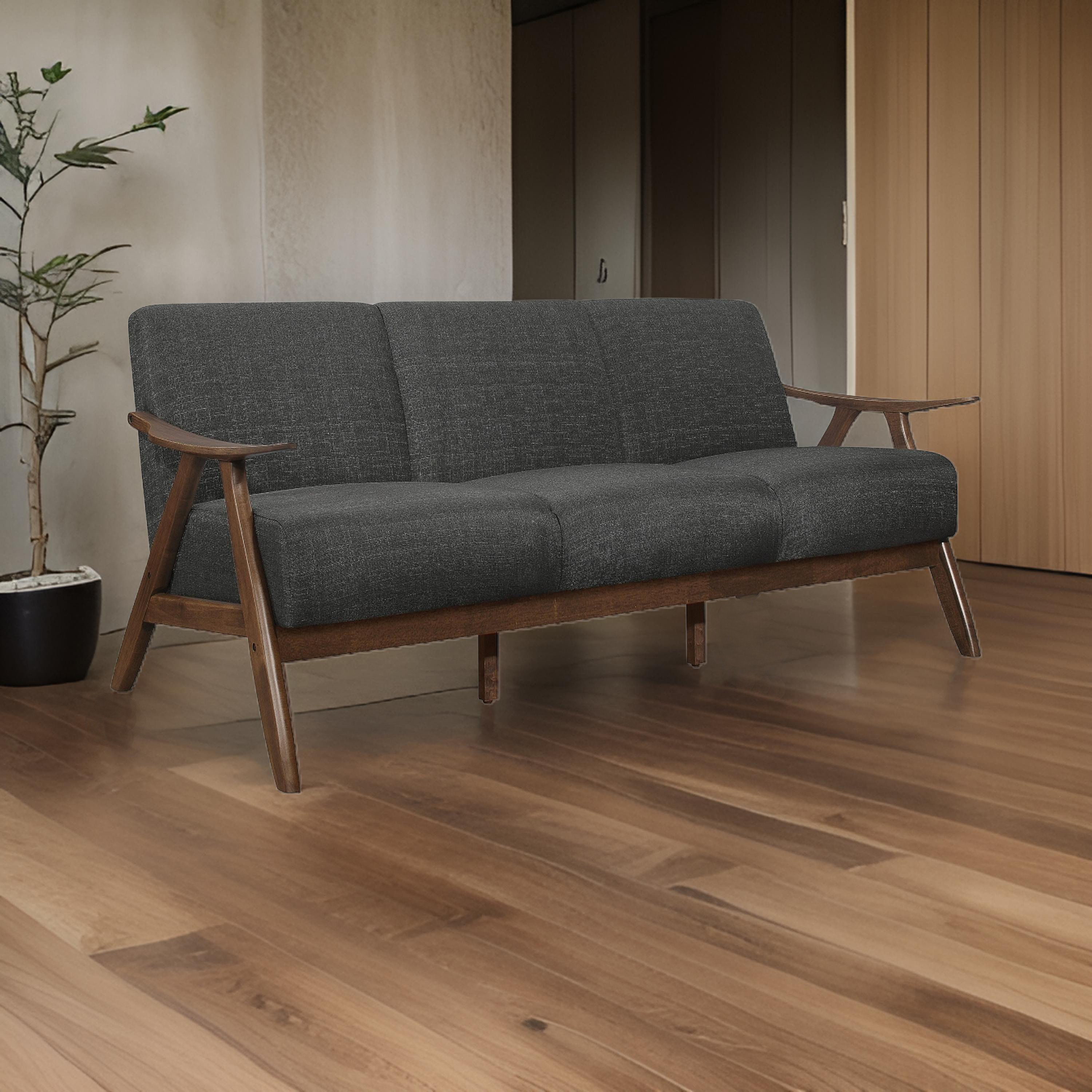 Benjara Indy 73 Inch Sofa, Brown Rubberwood Angled Frame | Wayfair