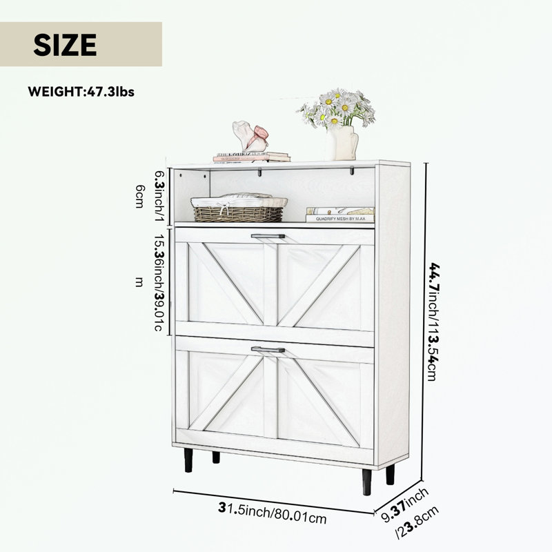 Gracie Oaks Shoe Storage Cabinet with 3 Large Fold-Out Drawers | Wayfair