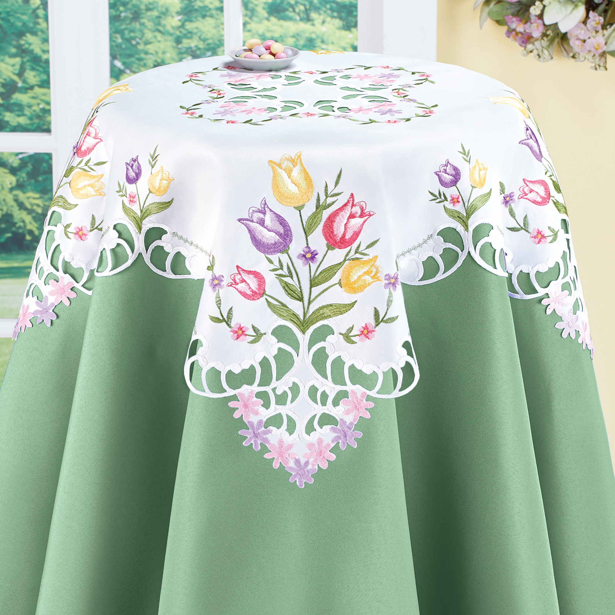 East Urban Home Embroidered Tulips Floral Cut-Out Table Linens ...