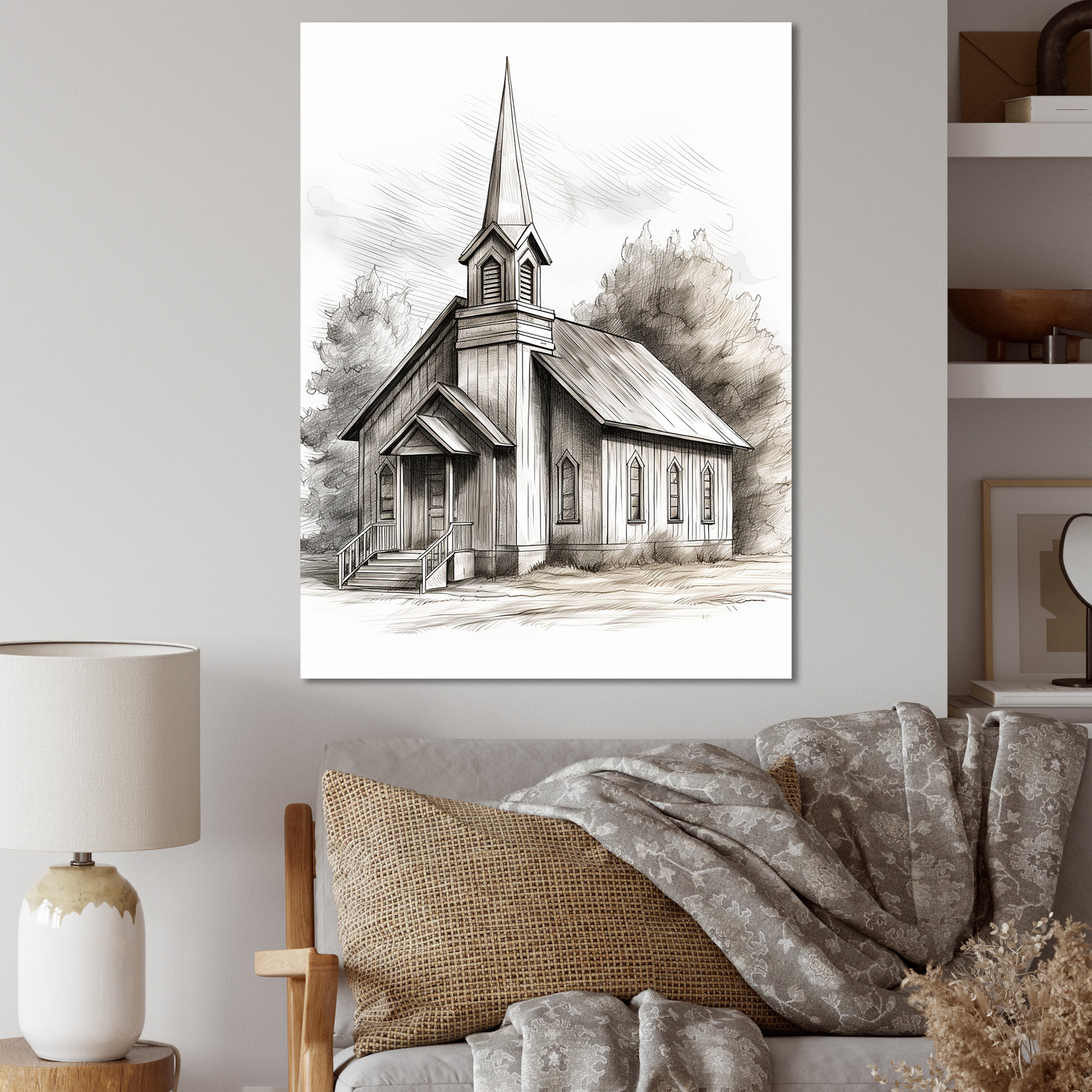 Ophelia & Co. Minimalist Grey Church Serenity - Church Wall Art | Wayfair