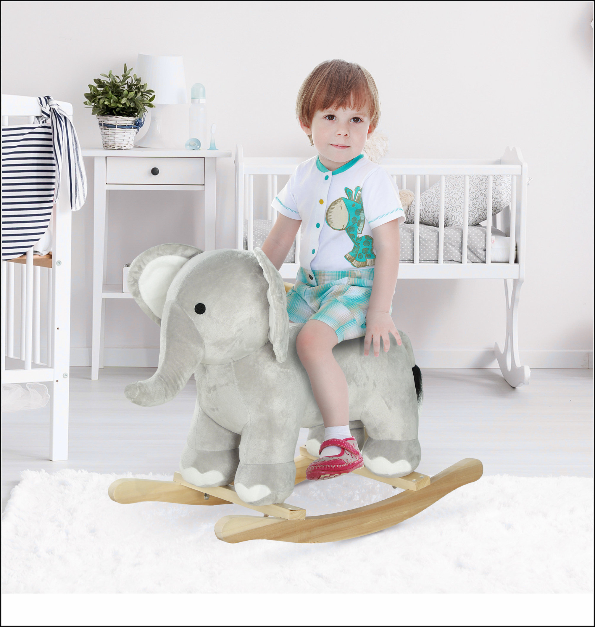 Indigo Safari Qaba Rocking Horse, Kids Rocking Animal, Elephant Rocker with Realistic Sounds ...