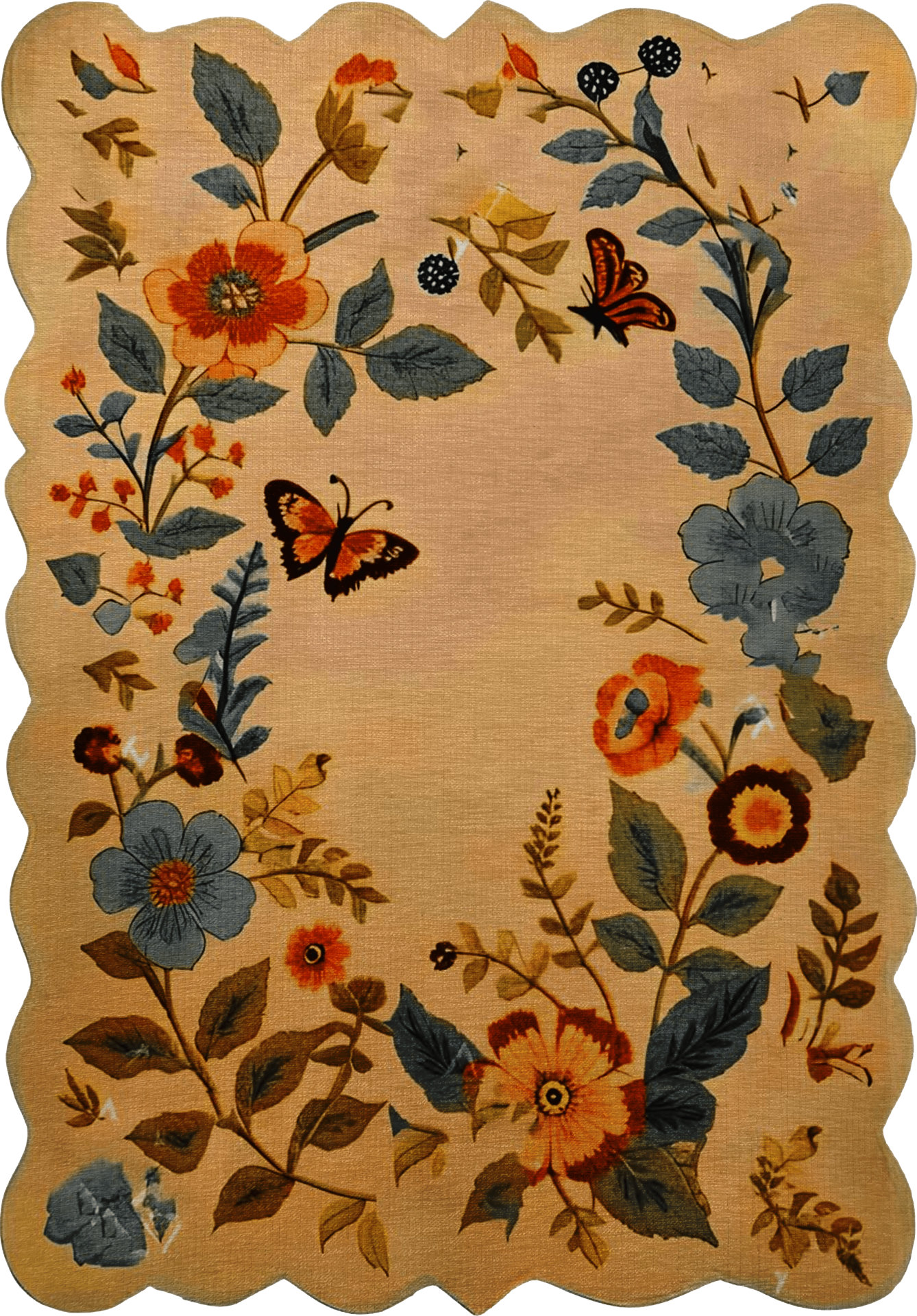 Wildon Home® Shape Collection Beige Themed Floral Flower and Vine ...