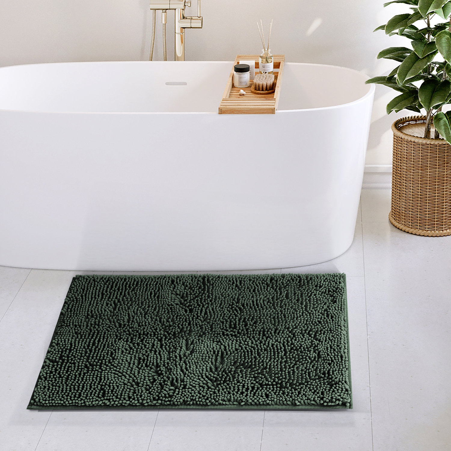 Ebern Designs Kalyce Ultra Absorbent Non-Slip Chenille Bath Rug ...