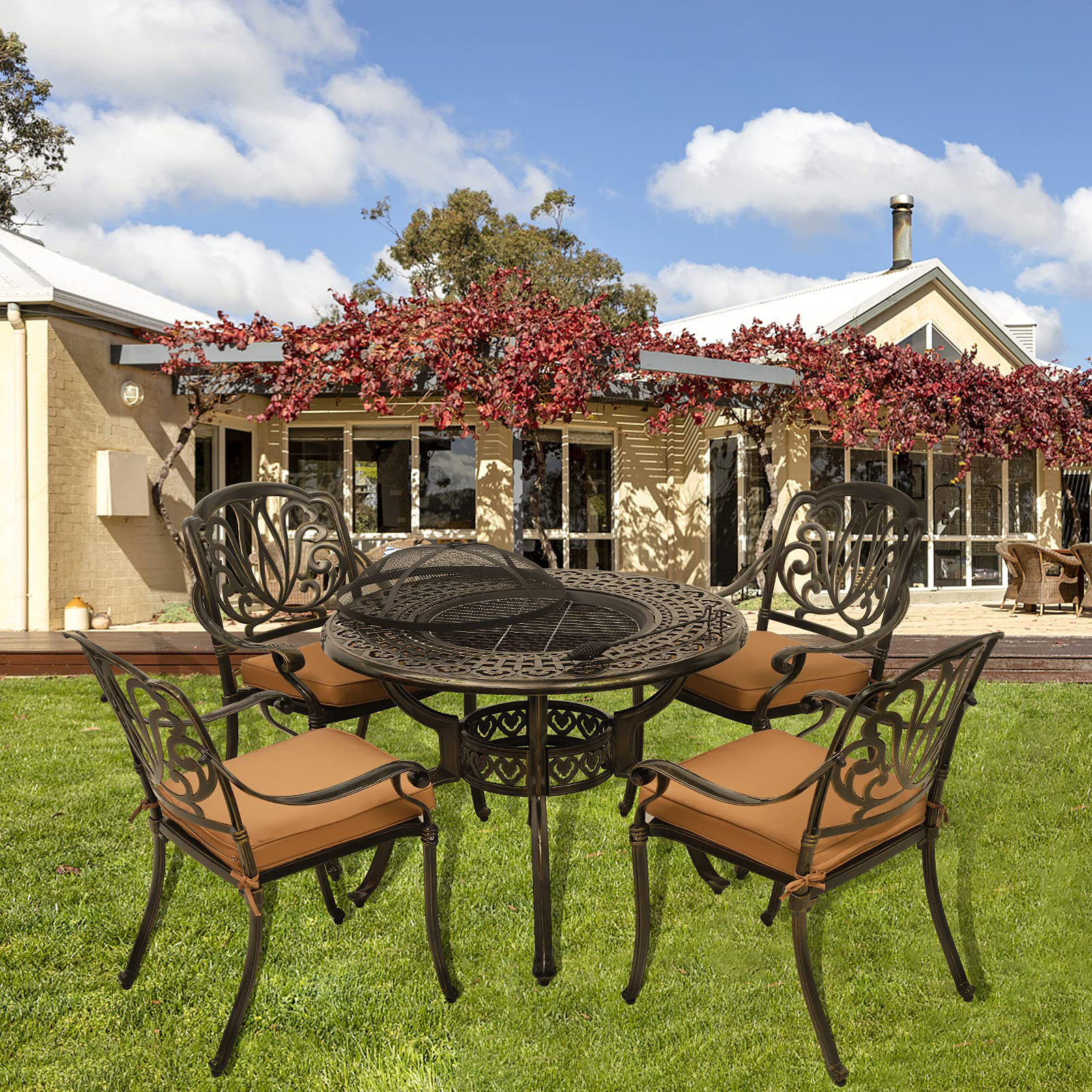VIVIJASON Lenoir Vivijason 5-Piece Patio Furniture Fire Pit Set, All ...