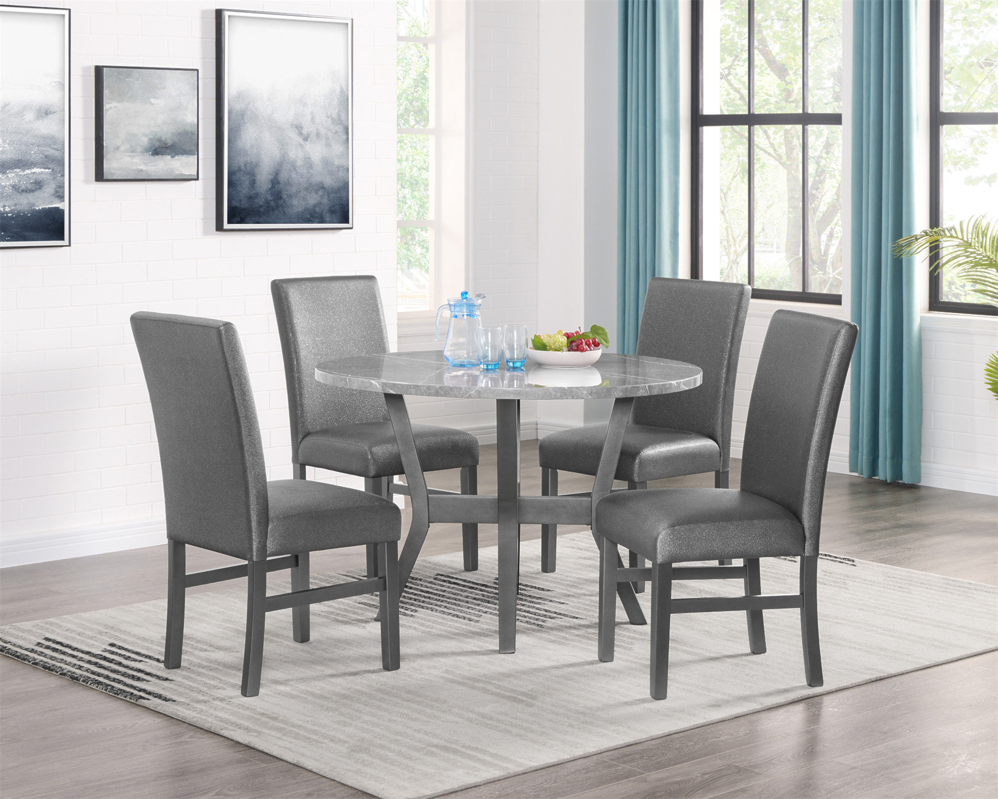 Red Barrel Studio® Beautiful 5-Pc Round Gray Stone Table Glitter Gray ...