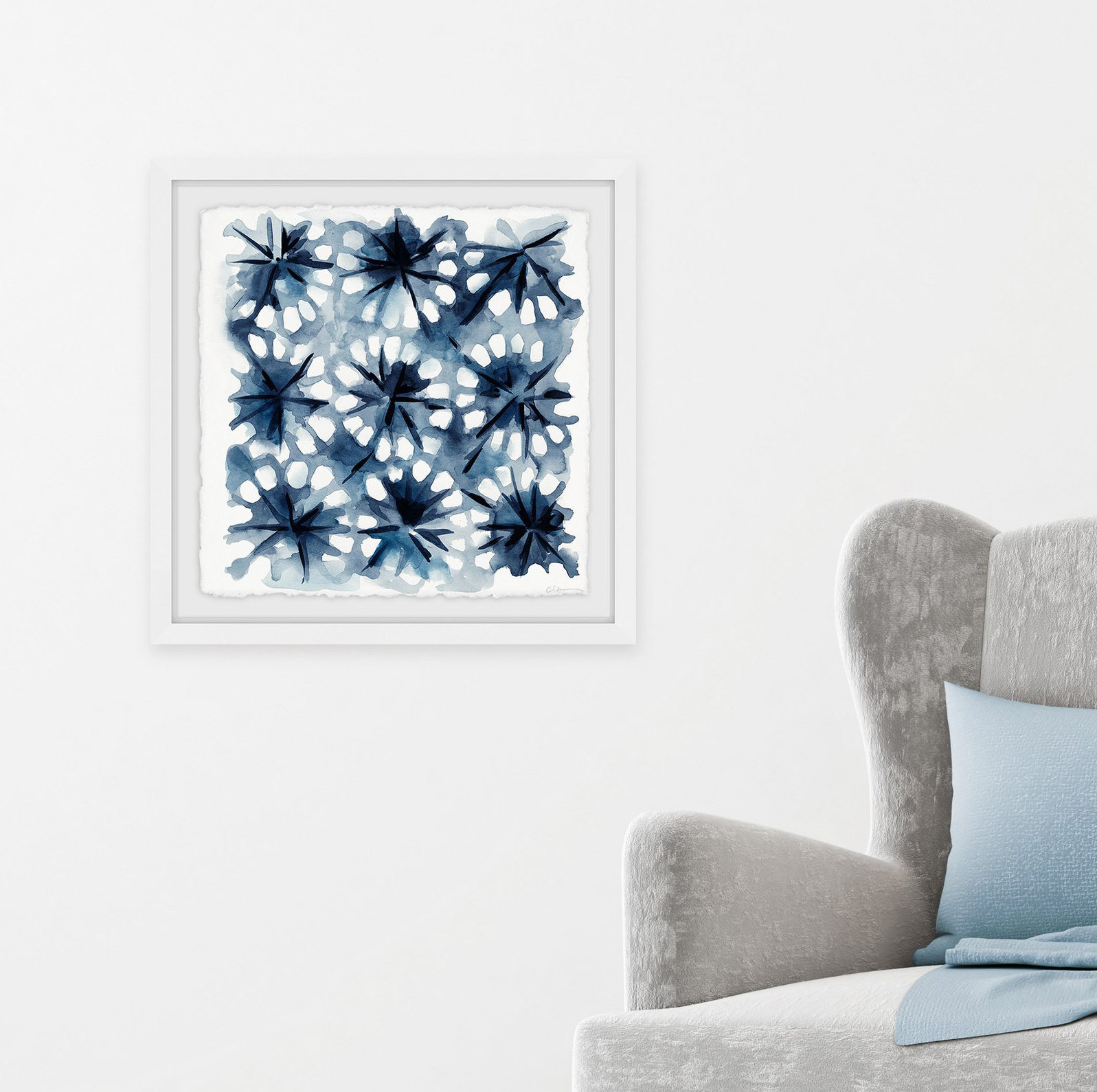 Orren Ellis Alima 'Indigo Study II' Framed Watercolor Painting Print ...