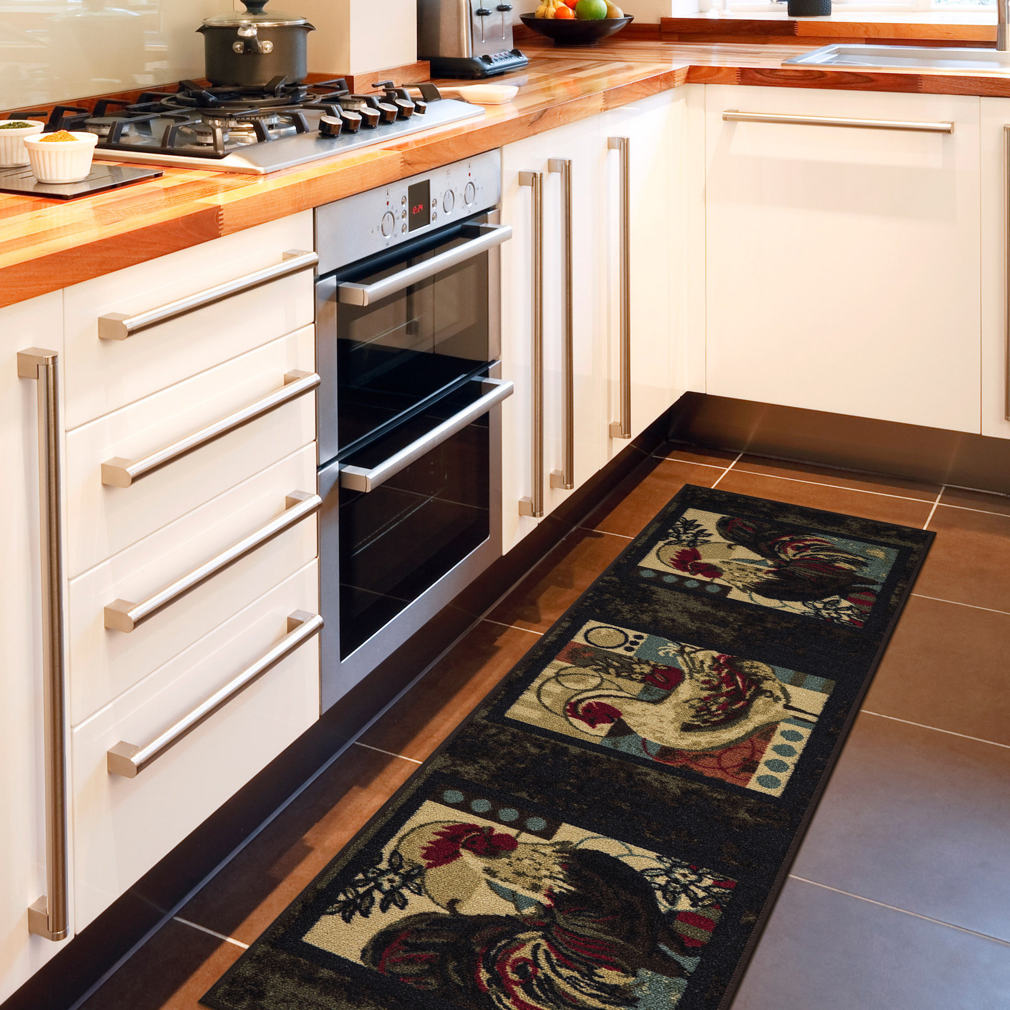 Ottomanson Machine Washable Non-Slip Rubberback Rooster Kitchen Kitchen ...