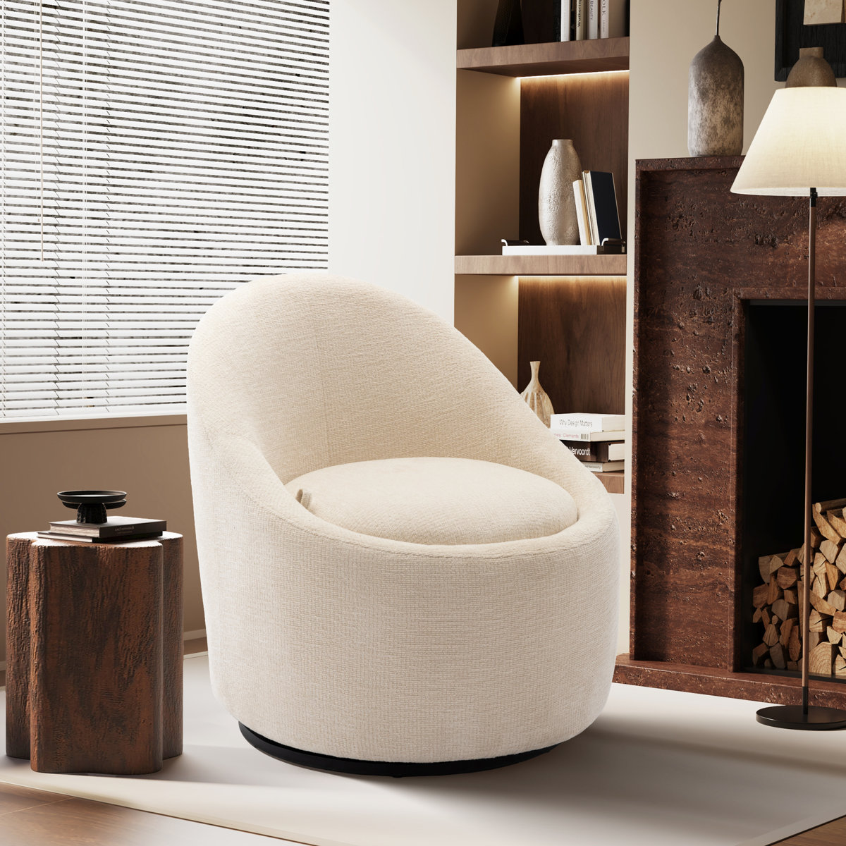Ivy Bronx Modern Small Barrel Swivel Accent Chair with Hidden Storage ...