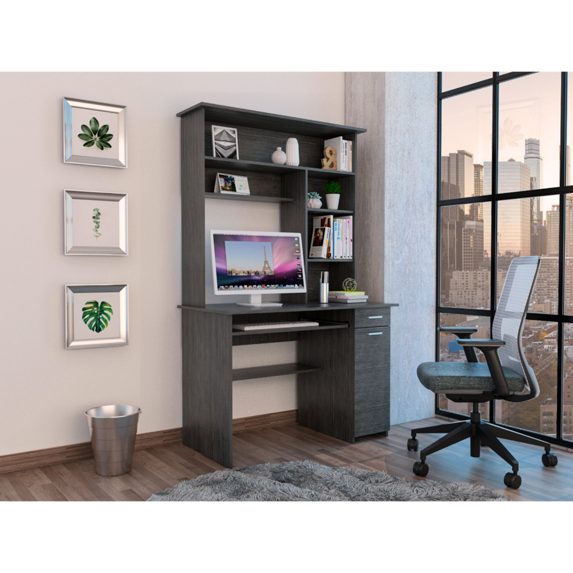 Latitude Run® Compu 180 Hutch Desk, Multiple Shelves, Retractable ...
