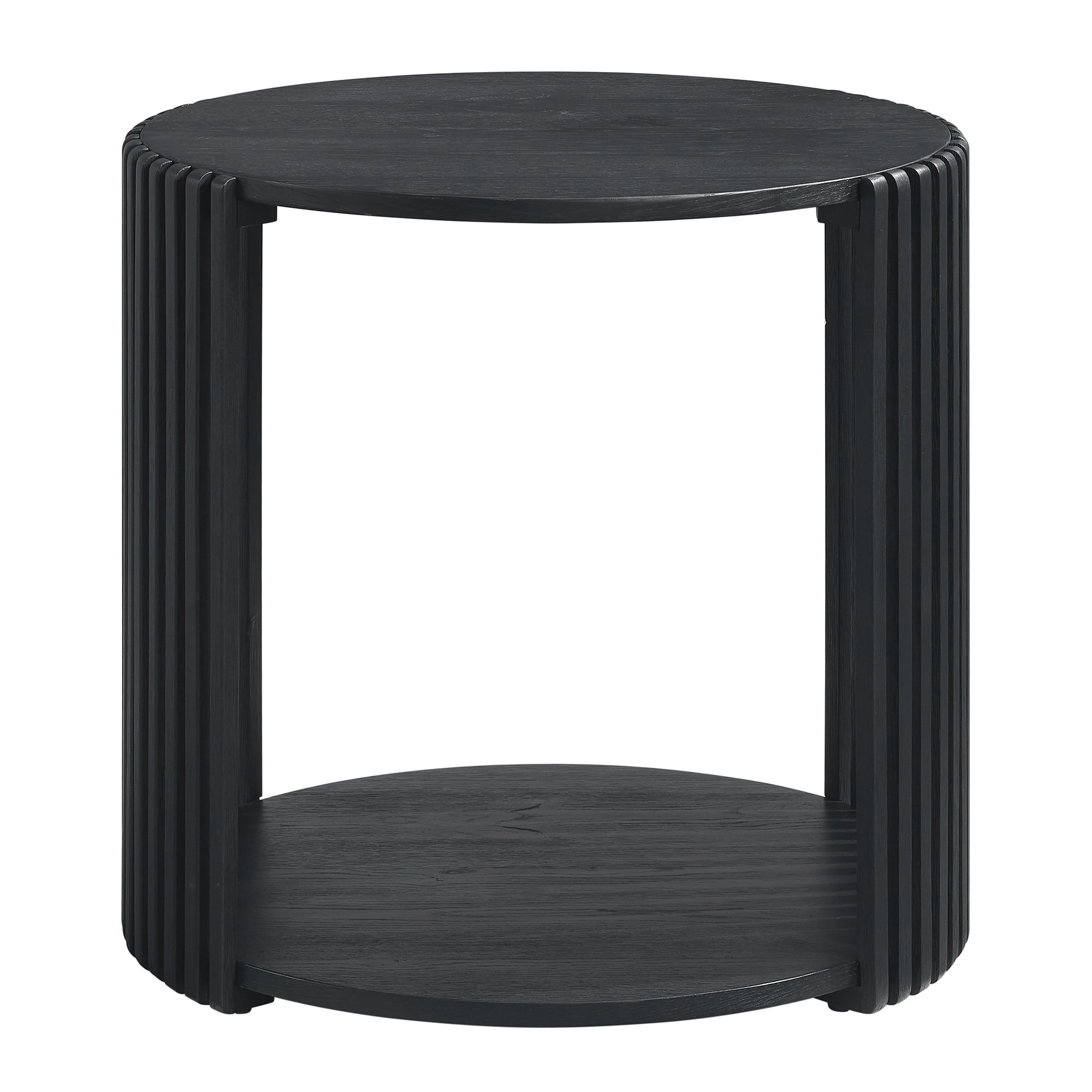 Ebern Designs Round Wood Slatted End Table With Open Shelf | Wayfair