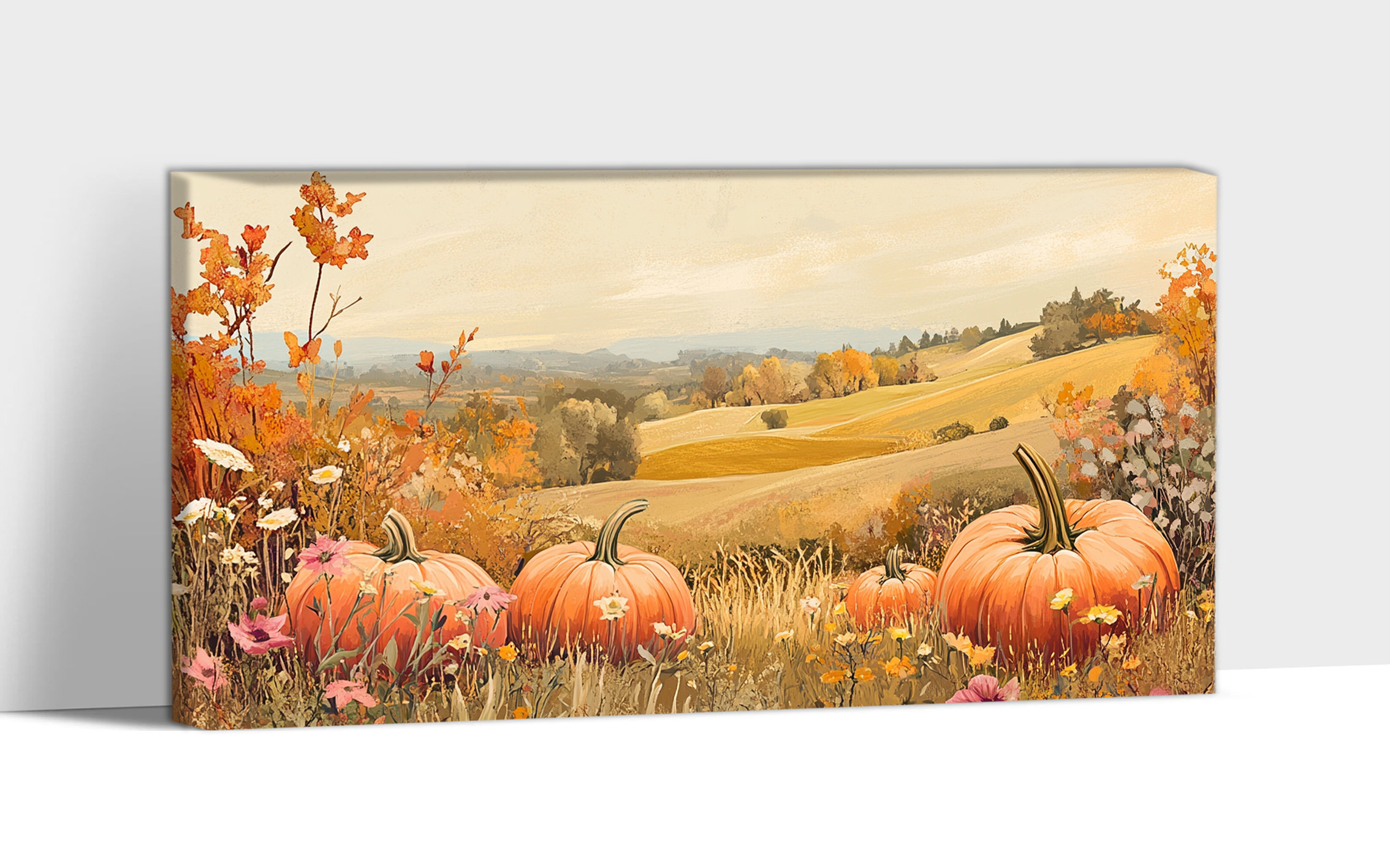 The Holiday Aisle® Large Fall Wall Art - Pumpkin Field Pictures Wall ...