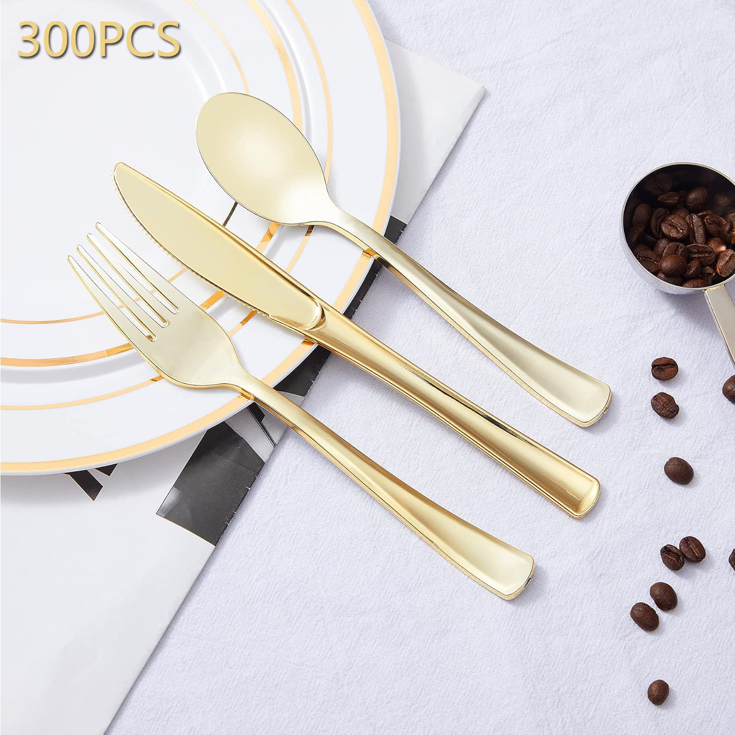 Mercer41 300PCS Gold Plastic Silverware Knives Disposable Heavy Duty ...