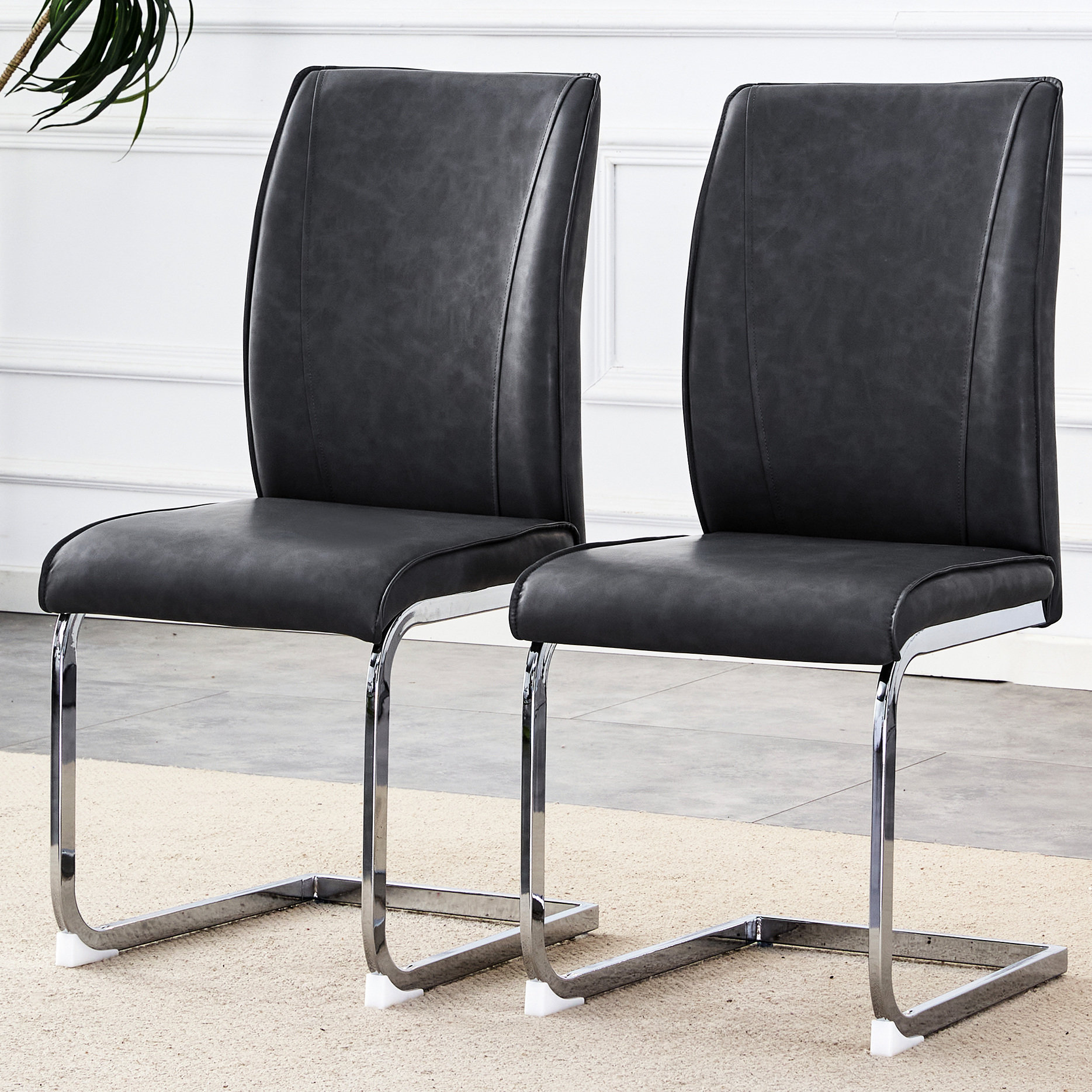 Corrigan Studio® Luxury Dark Gray Pu Arched Dining Chair With ...
