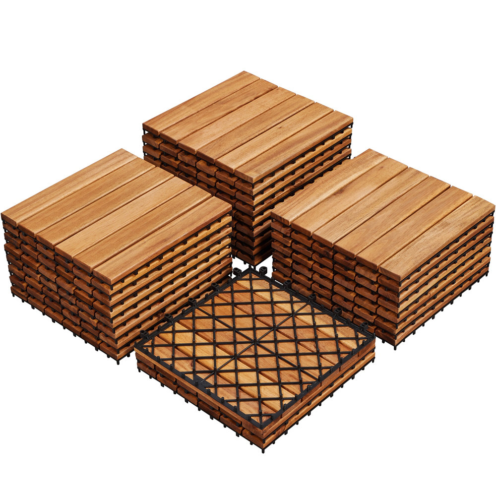 Yaheetech Acacia Wood Interlocking Deck Tiles for Indoor and Outdoor ...