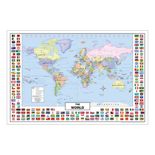 American Geographics 36'' W x 24'' H Dry Erase And Laminated World Map ...
