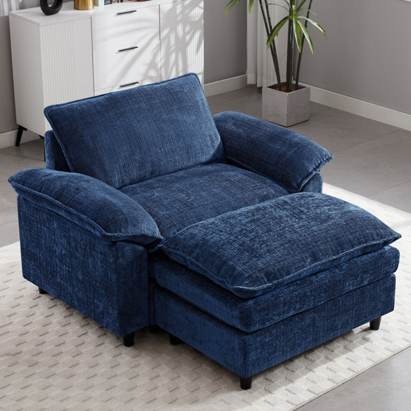 GAFIKY Modern Oversized Chair With Ottoman, Comfy Chenille Accent Chair ...