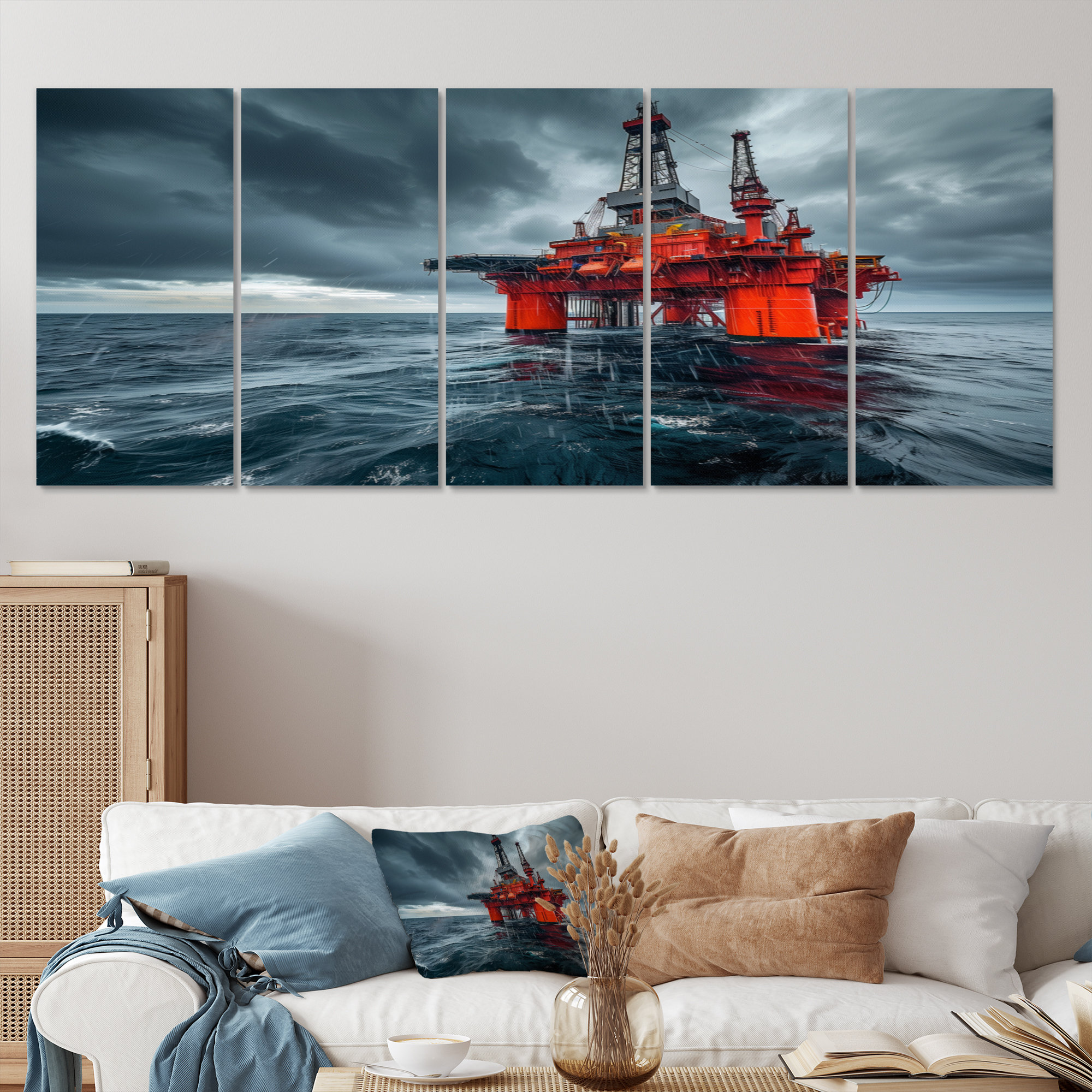 Beachcrest Home™ Red Grey Winter Drilling Dynamics Oil Rig - Oil Rigs ...