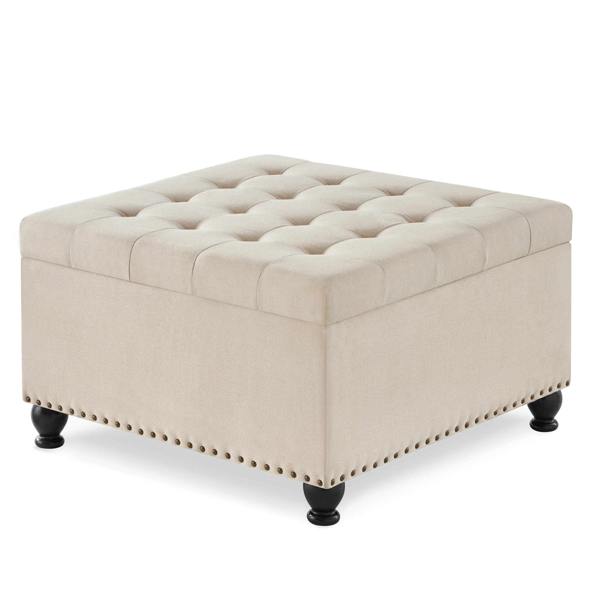 Latitude Run® Large Square Storage Ottoman With Wooden Legs ...