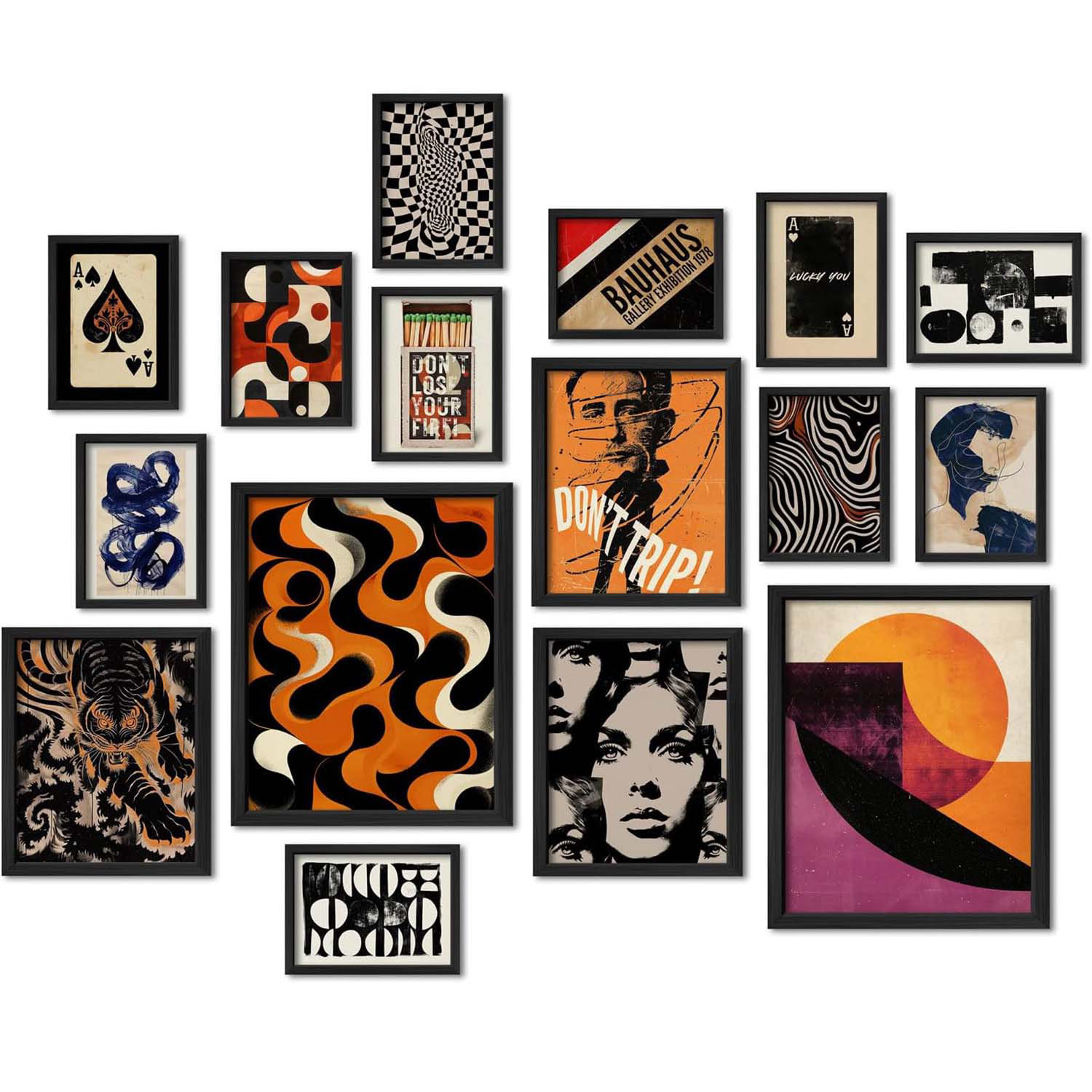 Dakota Fields 16 PCS Framed Retro 70S Wall Art Decor, Eclectic Vintage Wall Prints For Bedroom ...