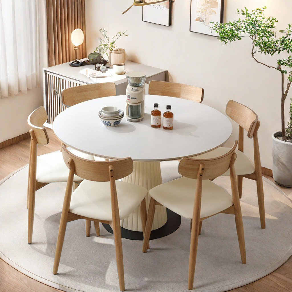 HomeLuxea Rock Slab Round Table Chair Combination Round Dining Set ...