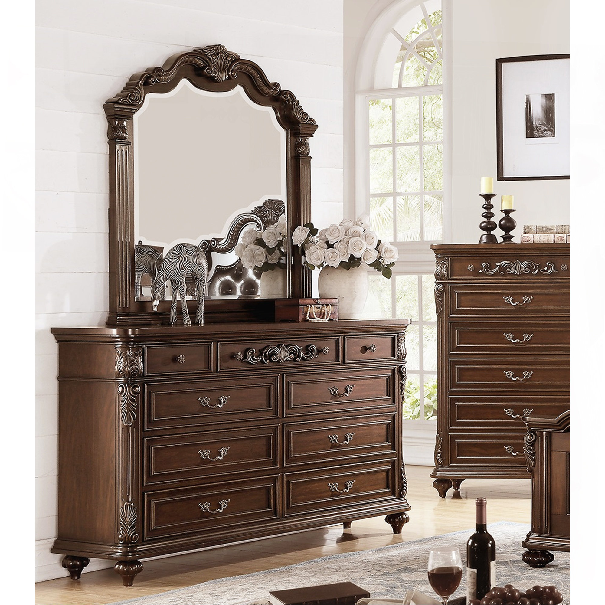 Hokku Designs Traditional Formal Antique Cherry / Antique Walnut Unique ...