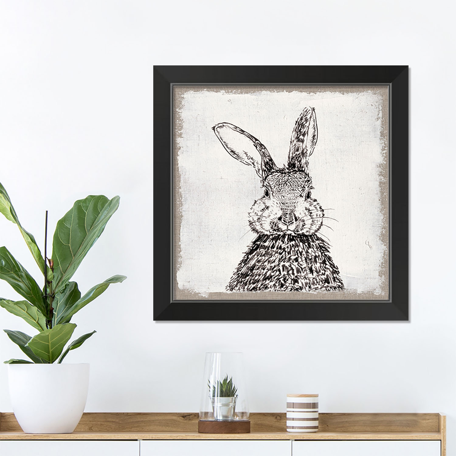 Gracie Oaks Ink Drawing Bunny Burlap Framed Print - Wayfair Canada