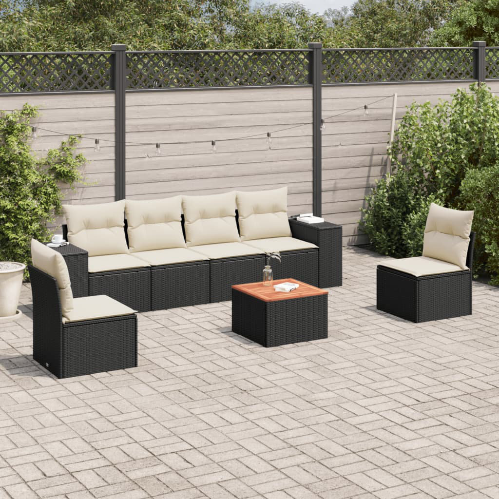 Vidaxl Garden Sofa Set Black PE Rattan 7 Piece Modular Garden Sofa Set ...
