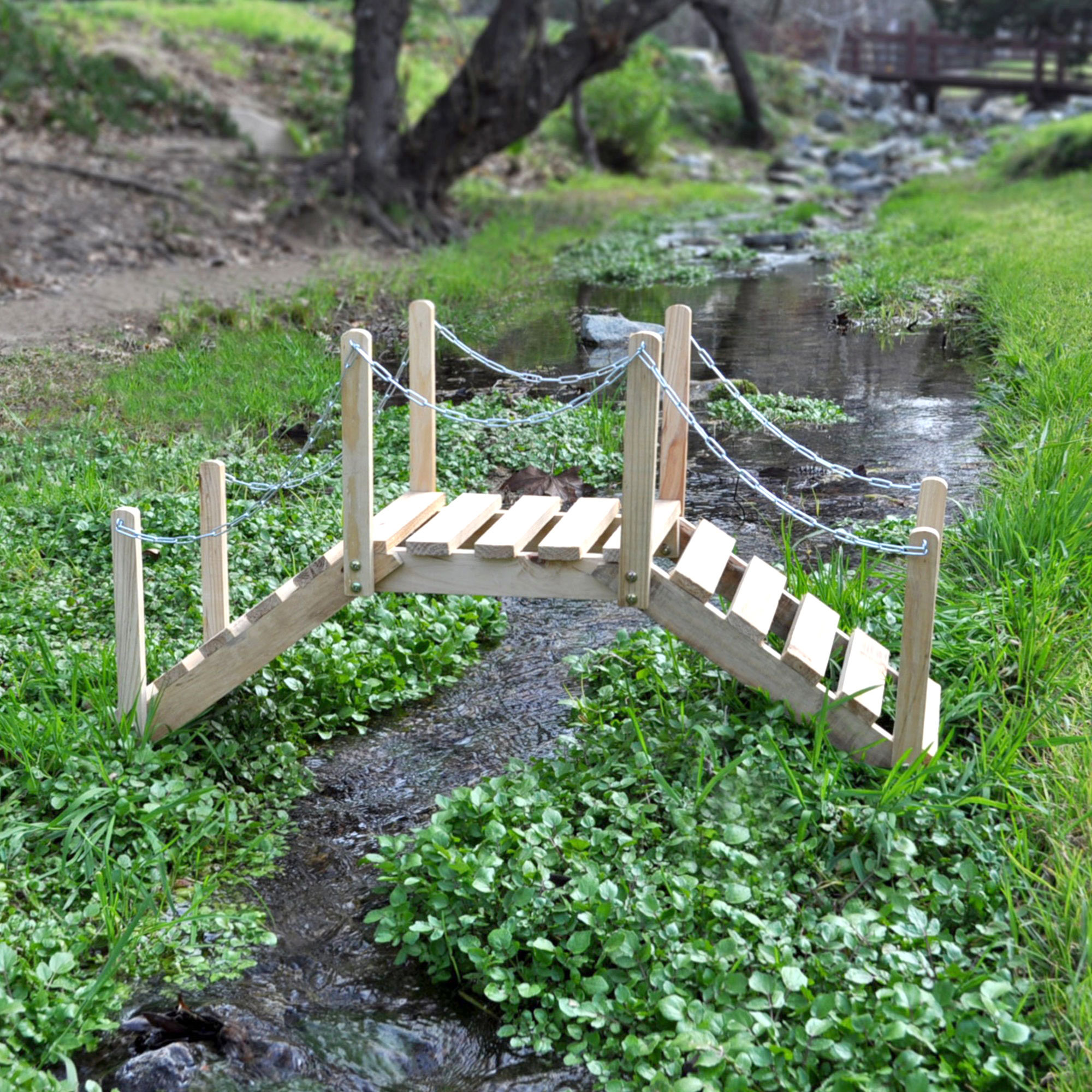 Red Barrel Studio Cedar Wood Garden Bridge With Side Rails, Natural ...