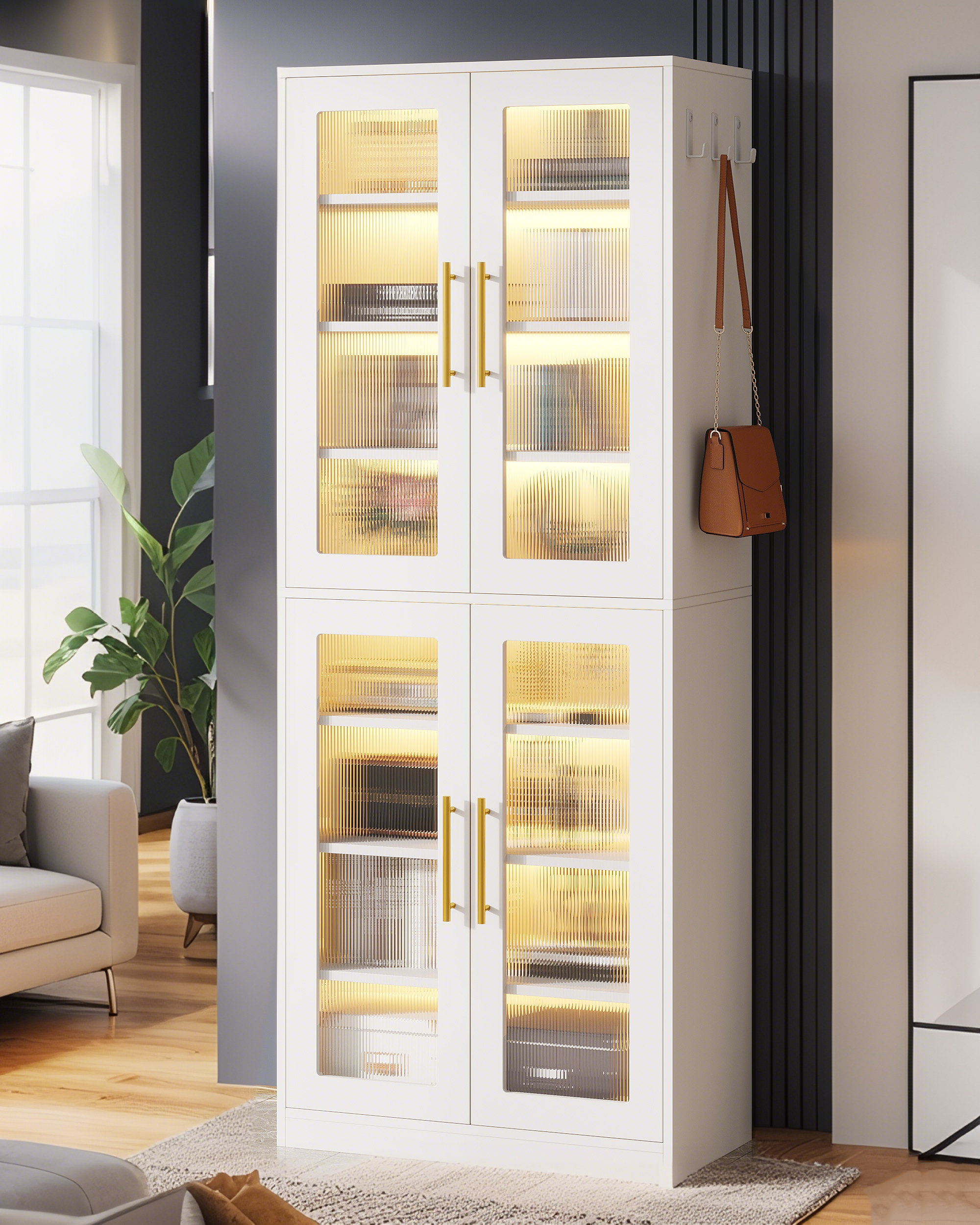 Ivy Bronx 66.93'' Bookcase With Led Lights, Storage Cabinet For Home ...