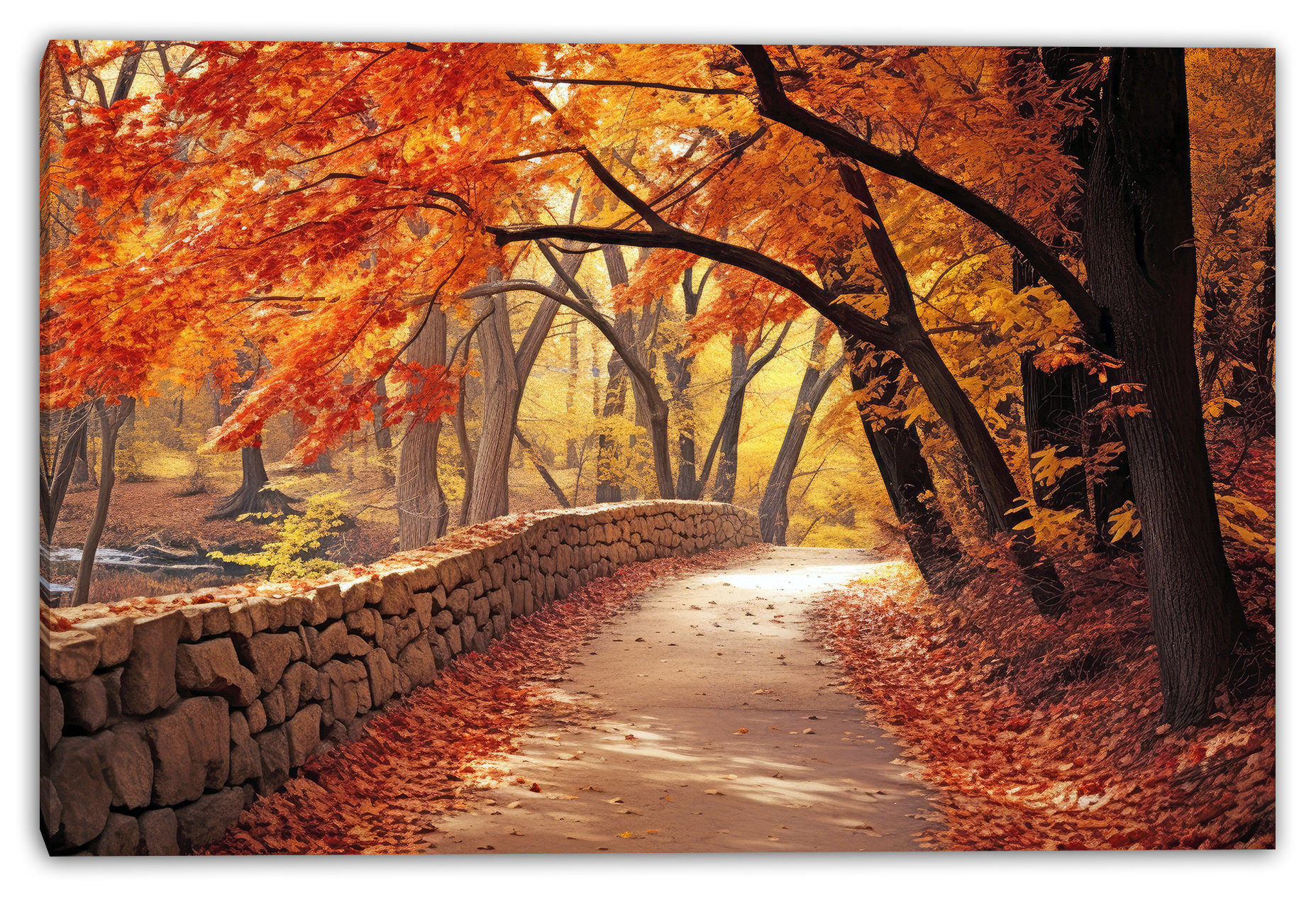 Union Rustic Autumn Forest Path with Stone Wall and Colourful Fall ...