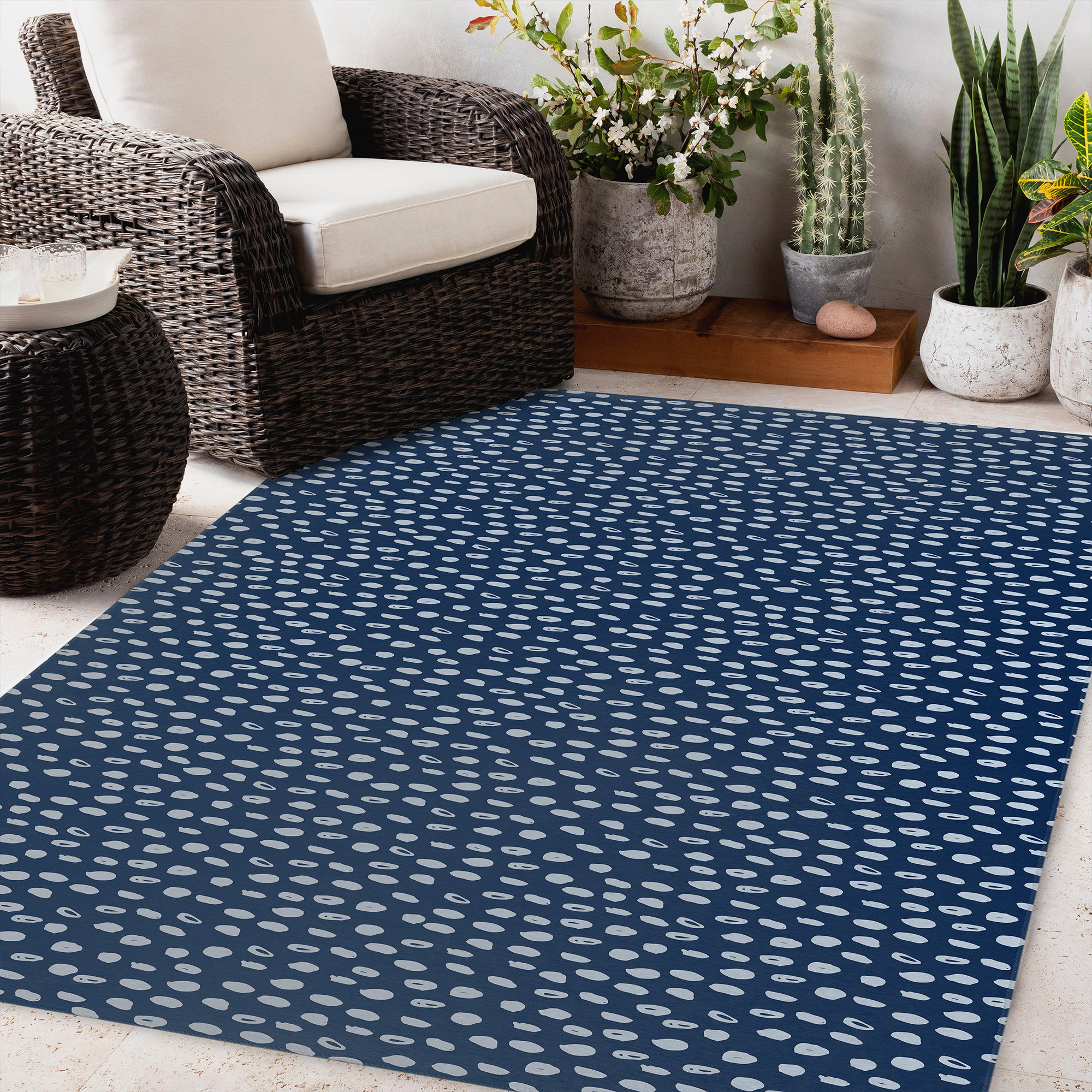 Dakota Fields Tapis intérieur / extérieur bleu marine / blanc Custer - Wayfair Canada