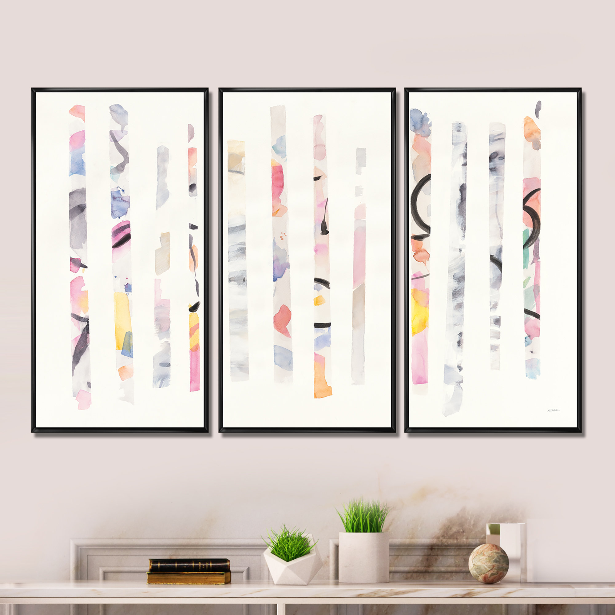 Design Art Multi-Color Geometric Bars - Modern & Contemporary Framed ...