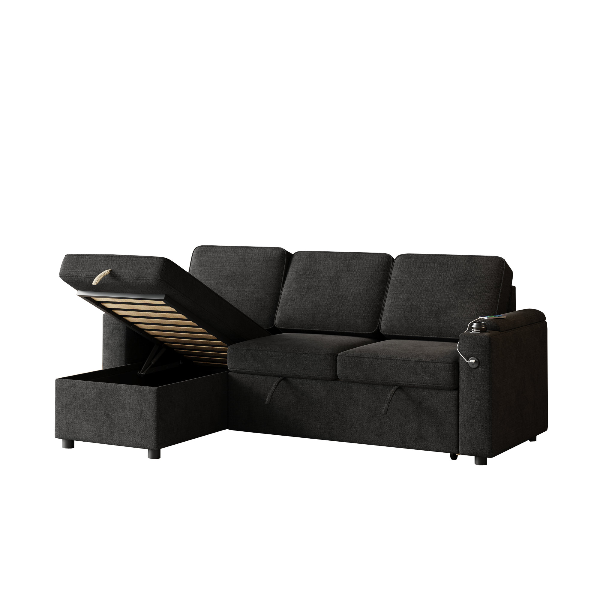 Latitude Run® Mh85.8'' pullout sleeper sofa with storage and usb ...