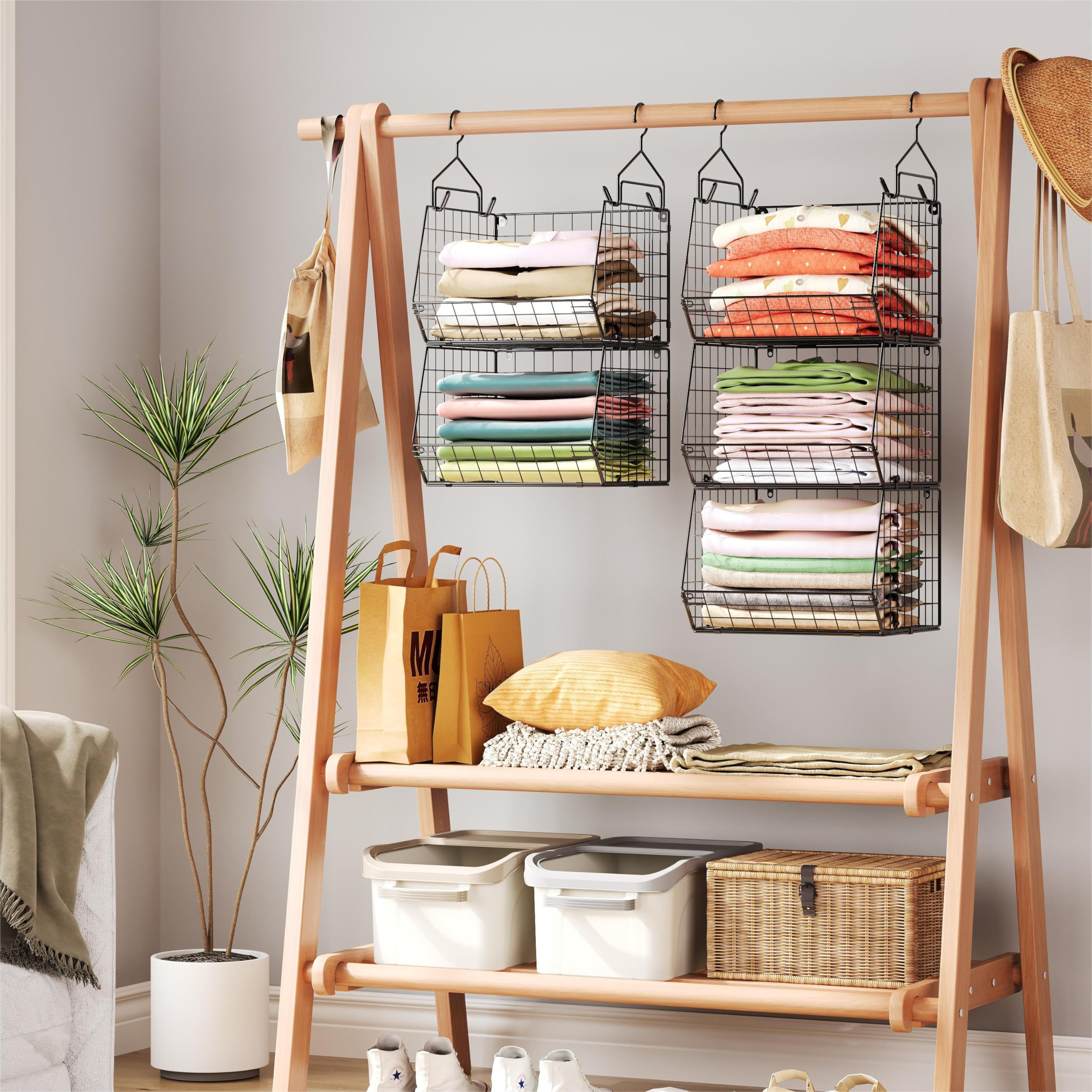 COOREL 5 Tier Closet Hanging Organizer, Clothes Hanging Shelves With 4 ...