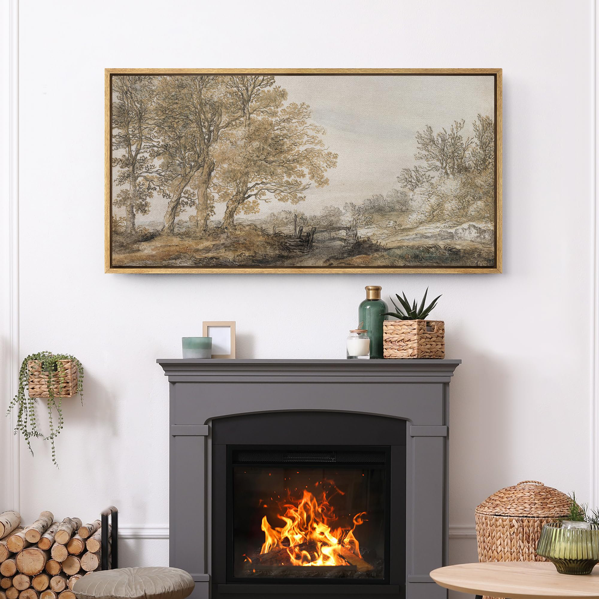 IDEA4WALL Rustic Countryside Classical Forest Sketch Vintage Style Tree ...