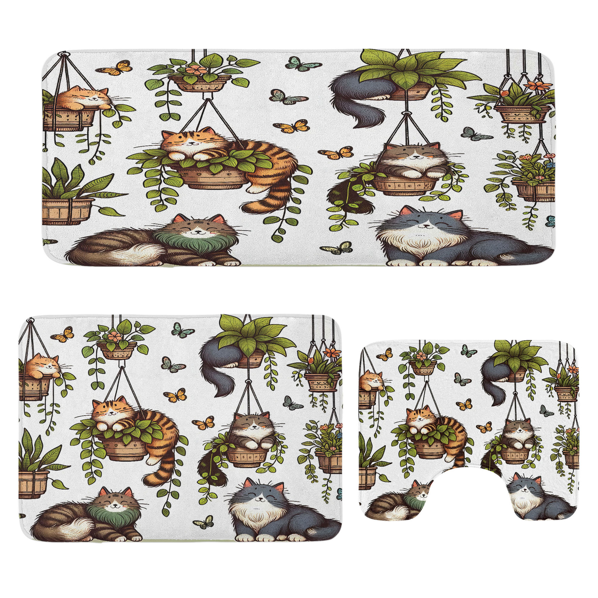 East Urban Home Cat Bathroom Rug Set 3 Pieces U-Shape & Rectangle Mats ...