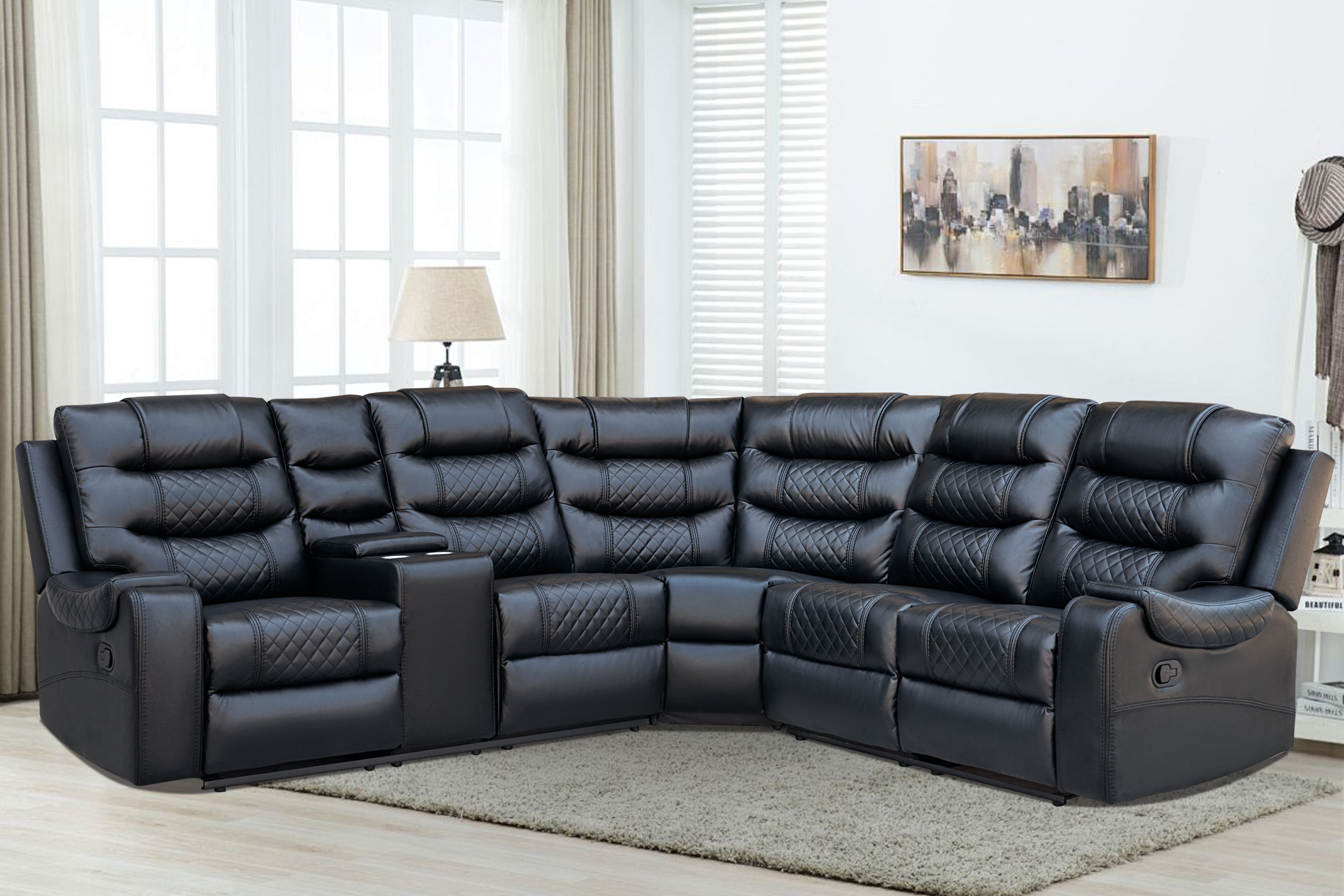 Hokku Designs 3-Piece L-Shape Manual Recliners Sectional Faux Leather ...