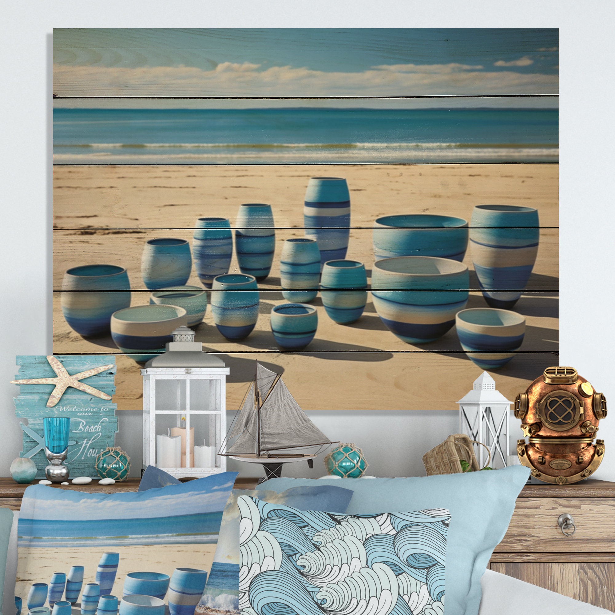 Dovecove Killead Coastal Pottery On Wood Print | Wayfair