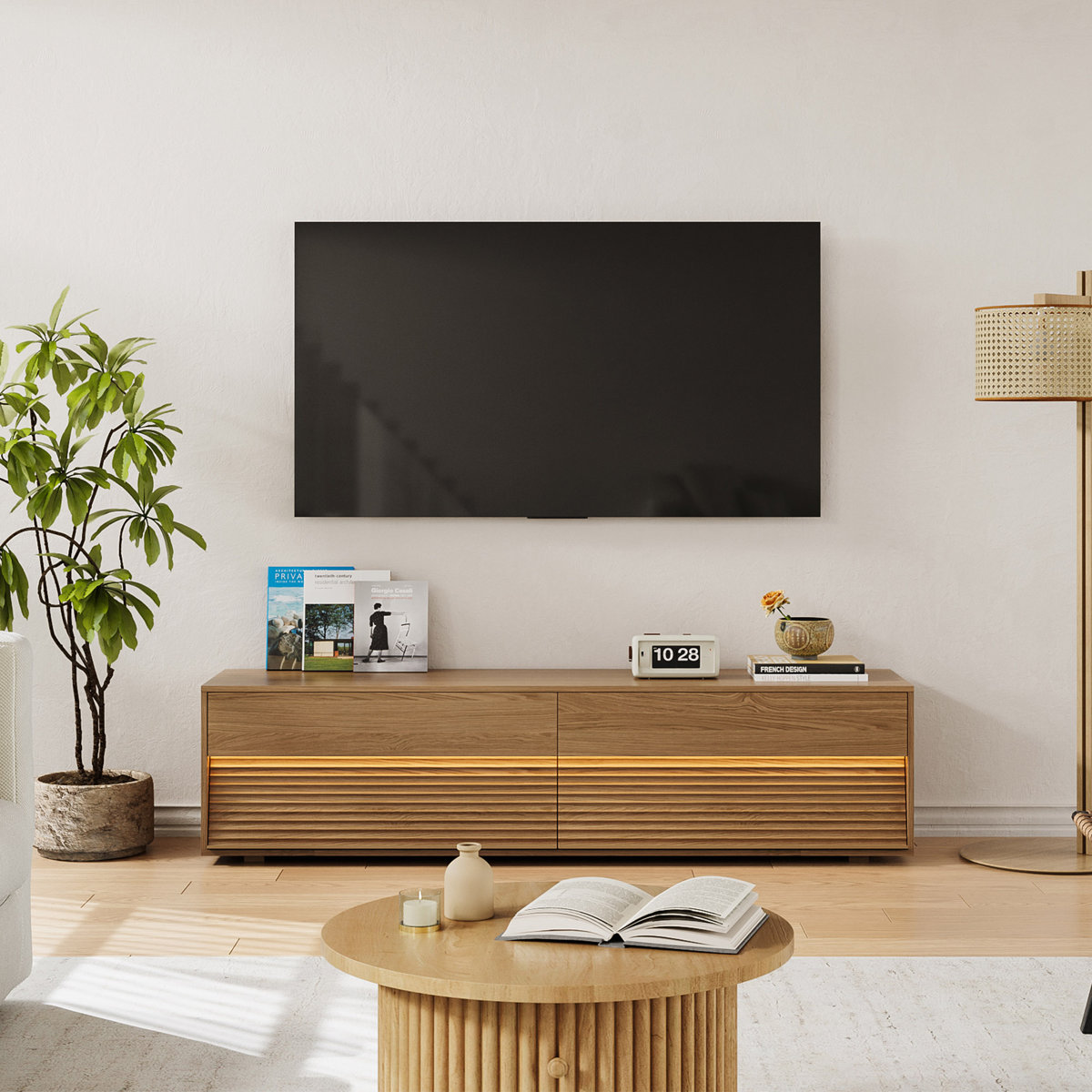 Latitude Run® 68" Fluted TV Stand with Dimmable Light, Media TV Console ...