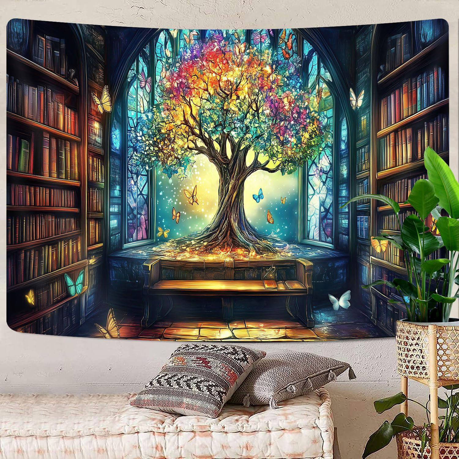 Dakota Fields Mysterious Library Tapestry, Fantasy Enchanted Tree Magic ...
