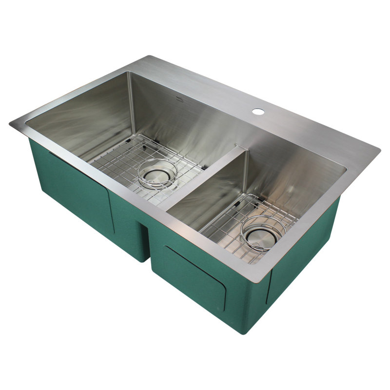 Diamond 33'' L Double Bowl Stainless Steel Kitchen Sink