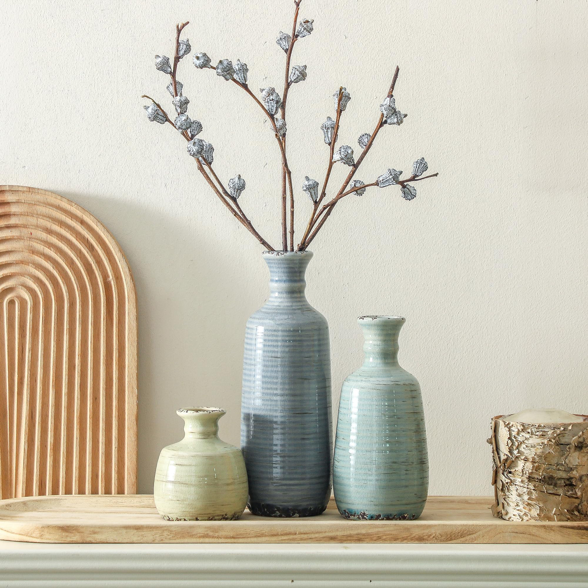 Lark Manor™ Ceramic Vase Set Of 3, Neutral Rustic Vases Home Decor ...