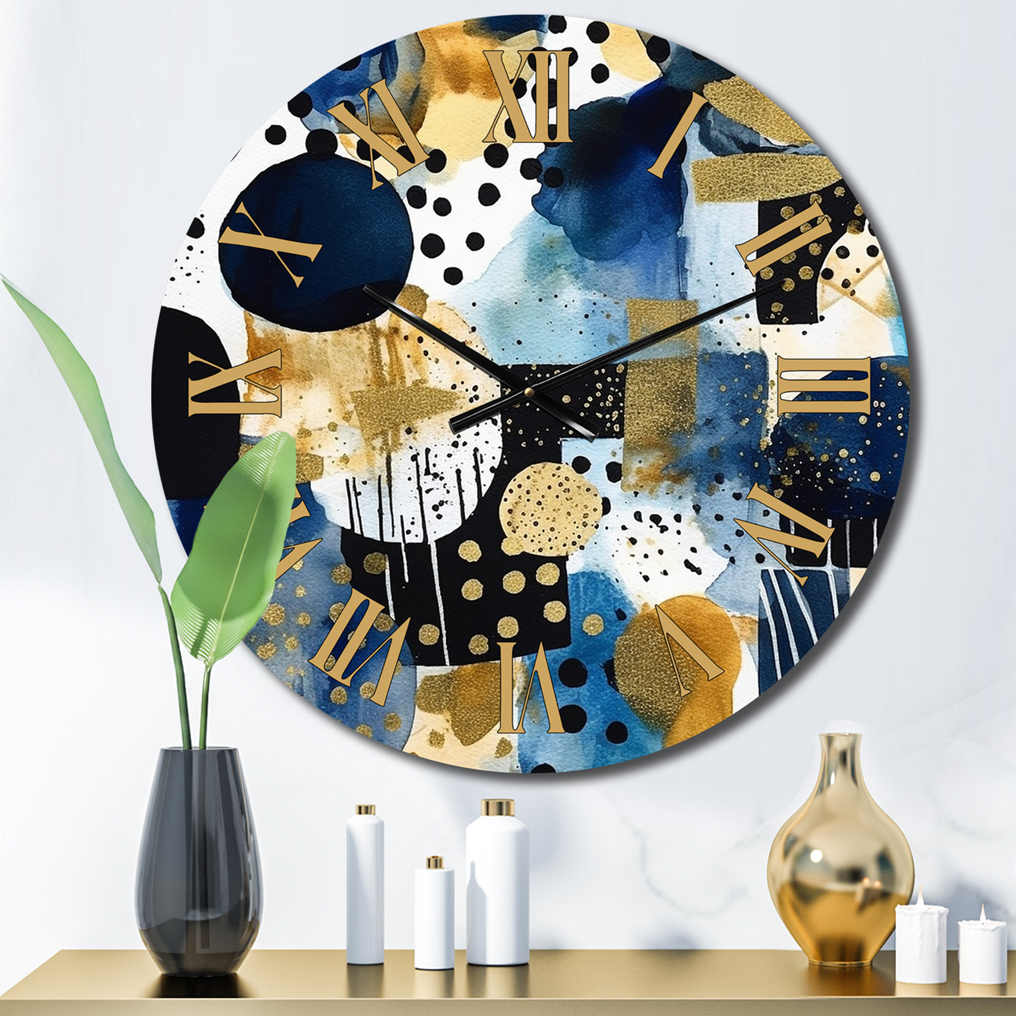 Design Art Abstract Pattern With Blue & Golden Textures XVI Metal Wall ...