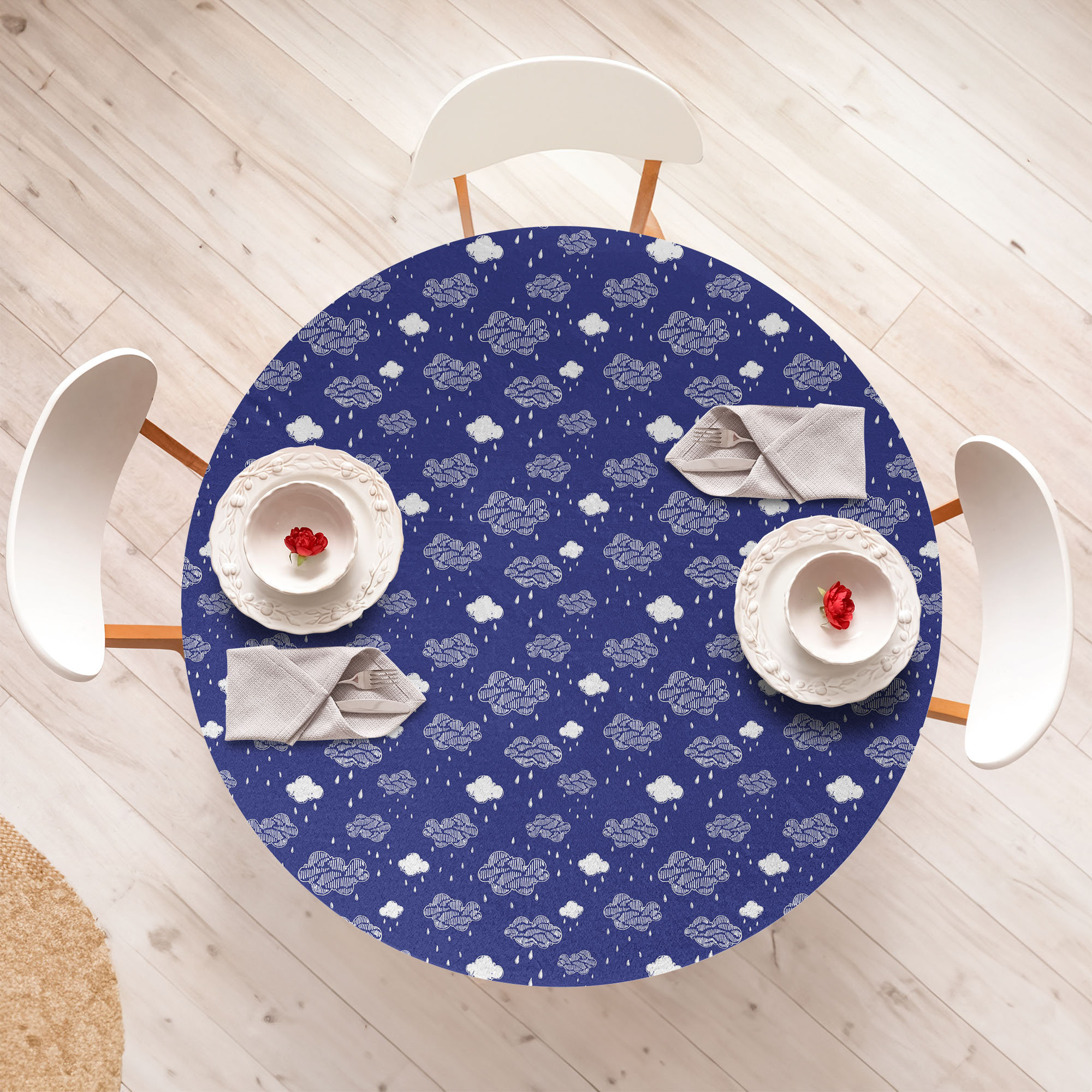 Bungalow Rose Clouds Fitted Round Tablecloth Diameter Dark Blue and ...