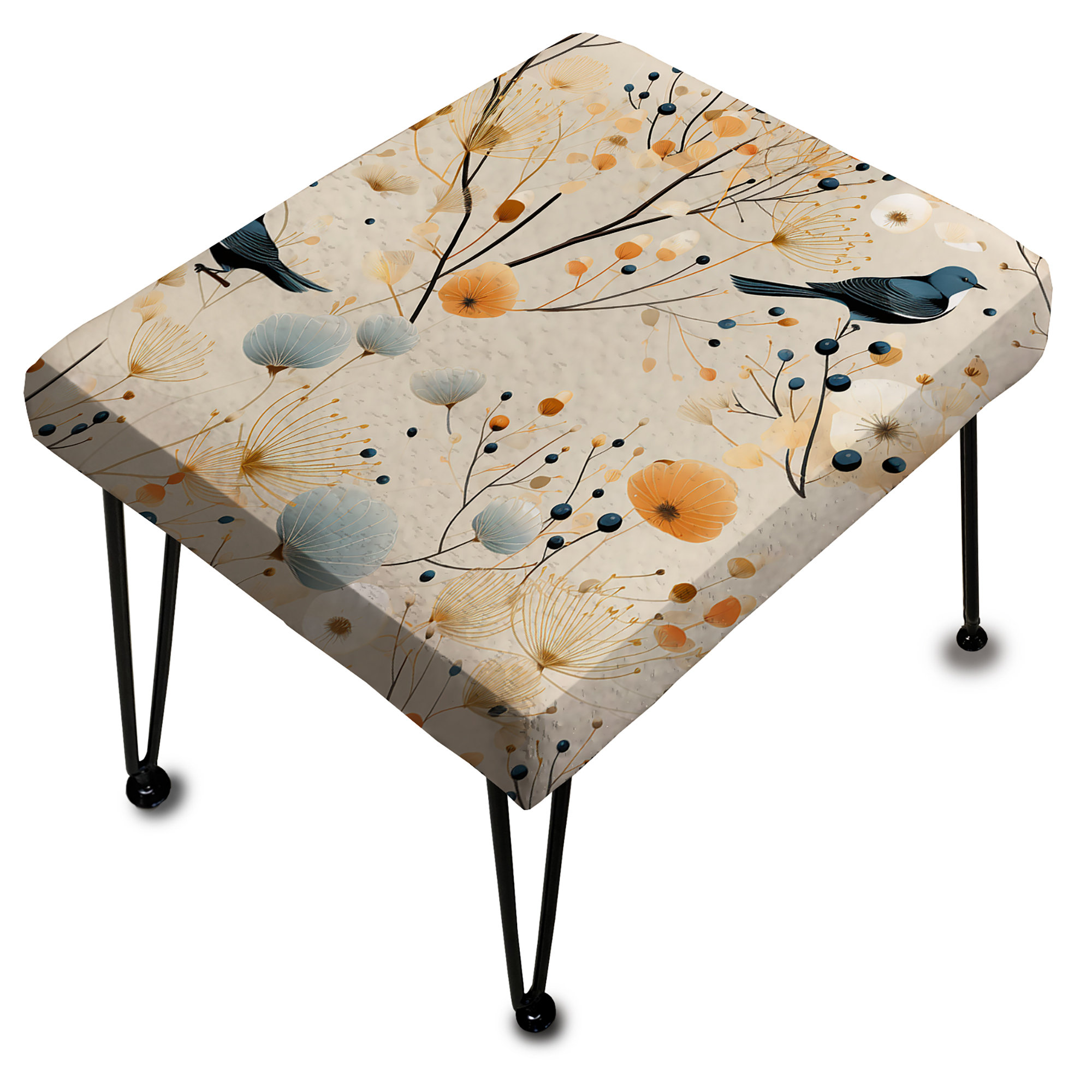 Design Art Japanese Zen Garden Bird - Floral Rectangle Ottoman ...