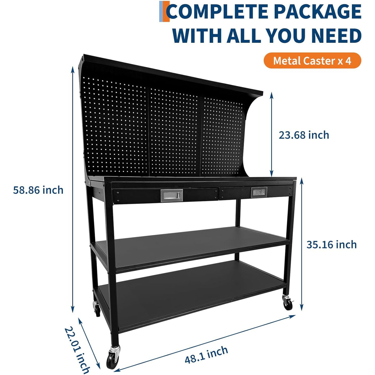 17 Stories 48 Inch Garage Workbench, 3 Tier Heavy Duty Rolling ...