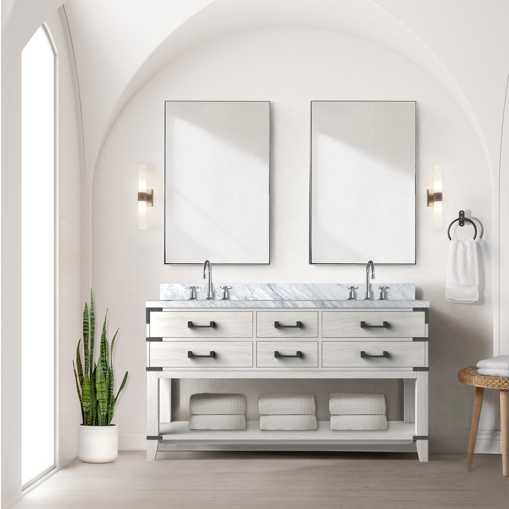 Orren Ellis White Oak 22 D Double Bath Vanity With Marble Top And ...