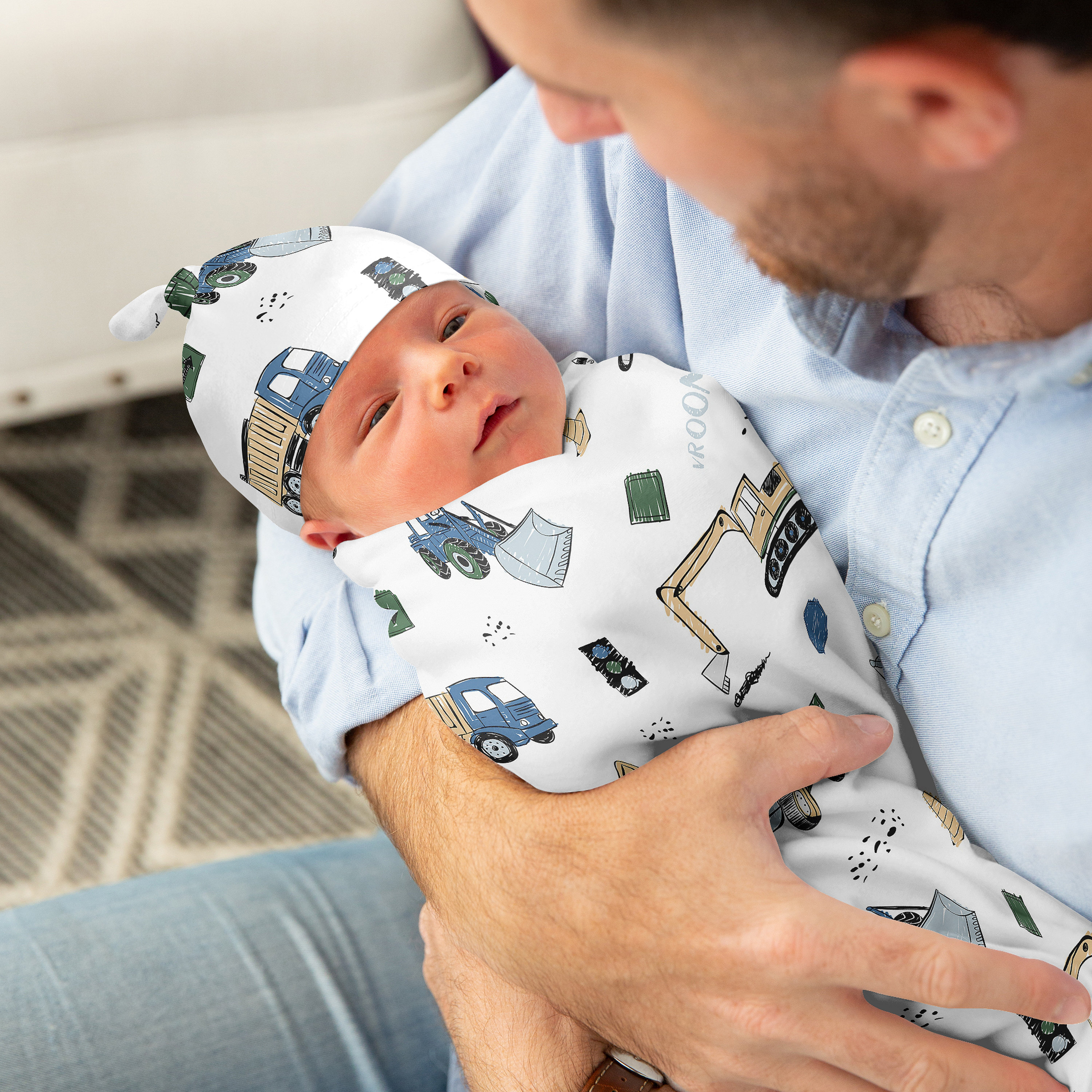 Sweet Jojo Designs Construction Truck Green and Blue Baby Cocoon and ...