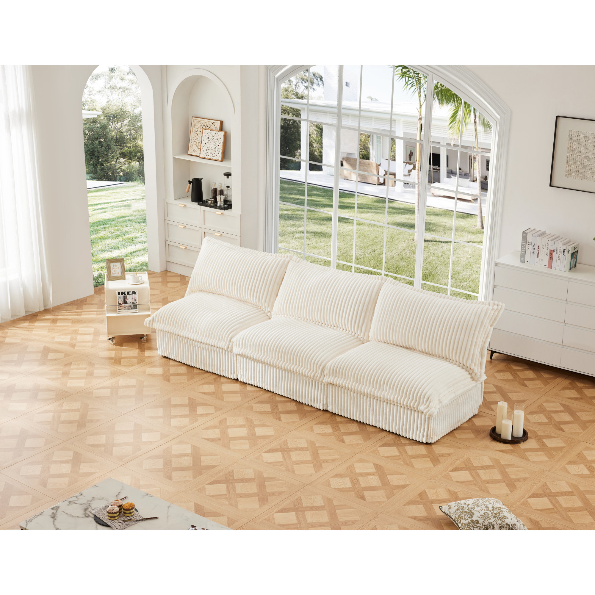 Latitude Run® Modern Upholstered Modular Armless 3-seater Sofa In Cream ...