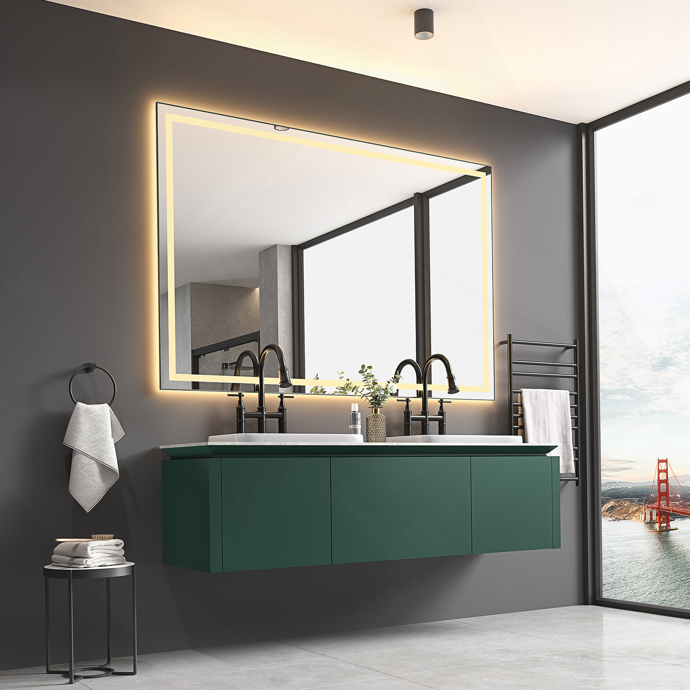 Orren Ellis 84 x 48 Inch LED Bathroom Mirror with Front and Backlight ...